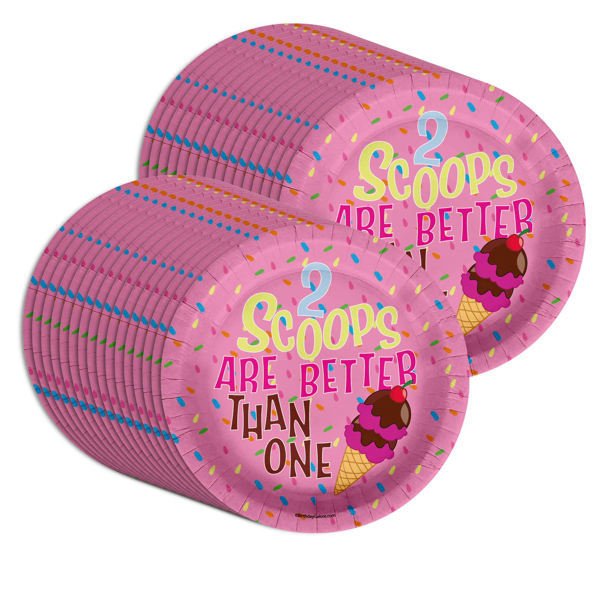 Girls 2nd Birthday Party Supplies - 2 Scoops Ice Cream Birthday Paper ...