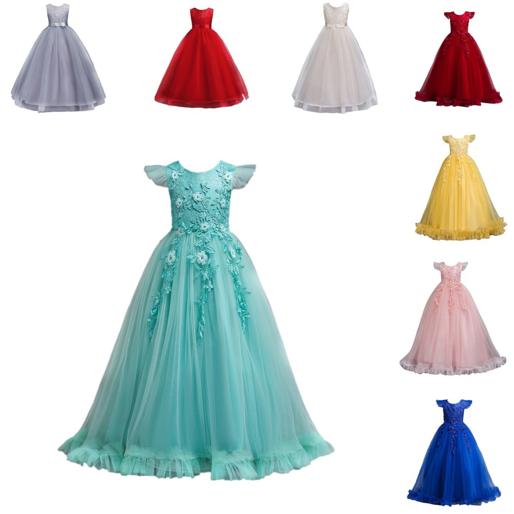 Girls 3-14T Bridesmaid Wedding Maxi Dresses Prom Dress, Uccdo Princess ...
