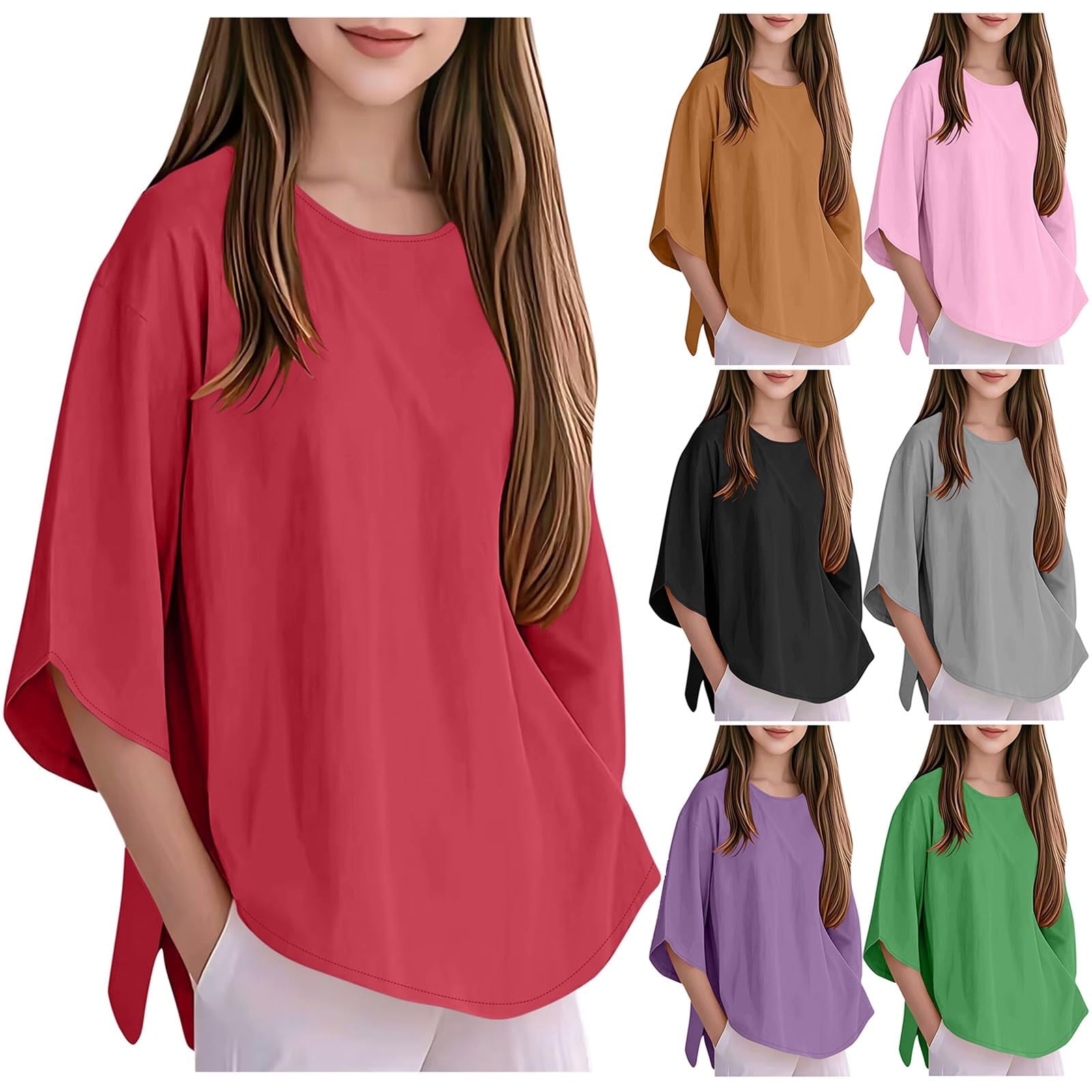 YOUYEDIAN Girls 3/4 Sleeve Shirts Kids Spring Fall Casual Oversized ...