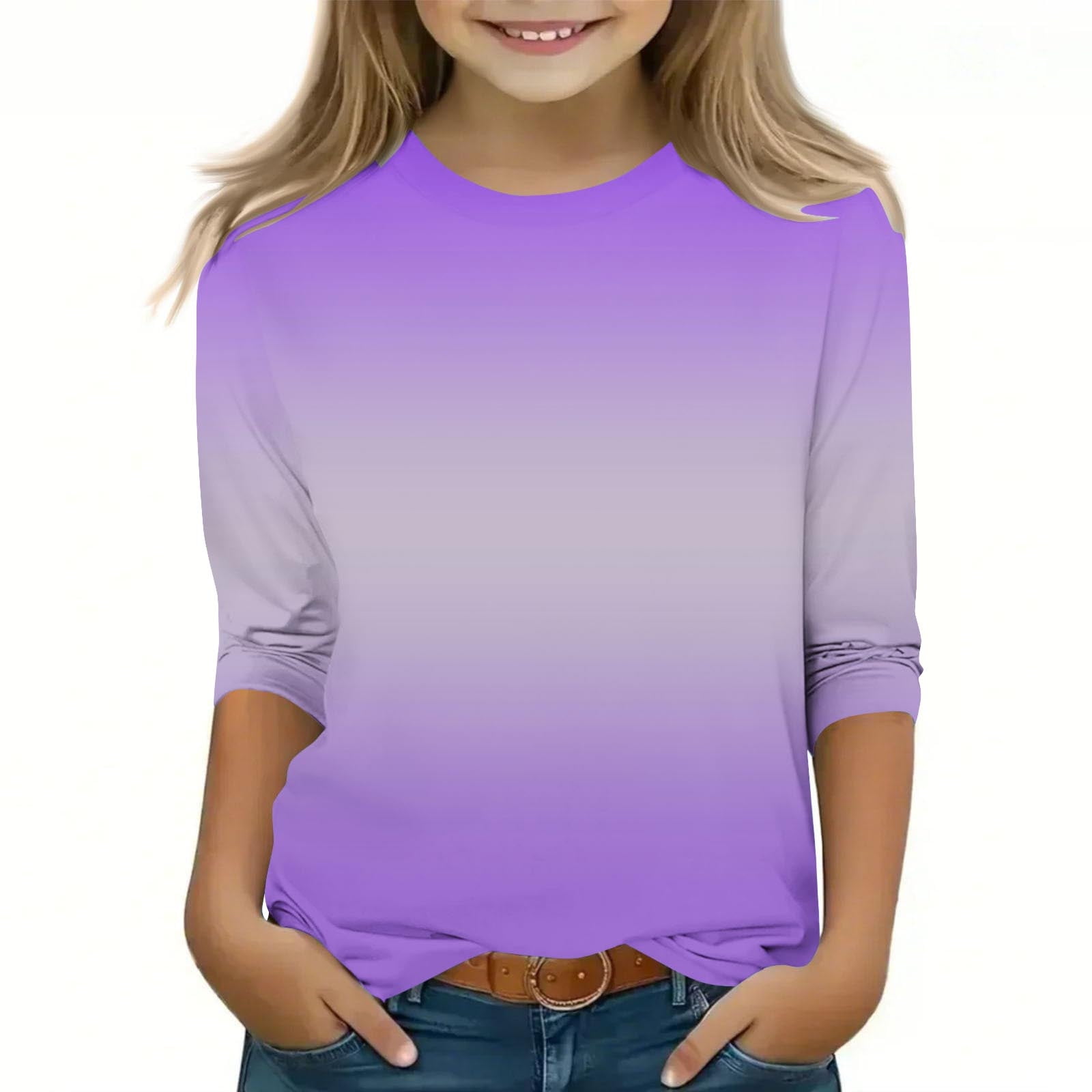 Girls 3/4 Sleeve T Shirts Kids Spring Fall Tops Crewneck Basic Tees ...