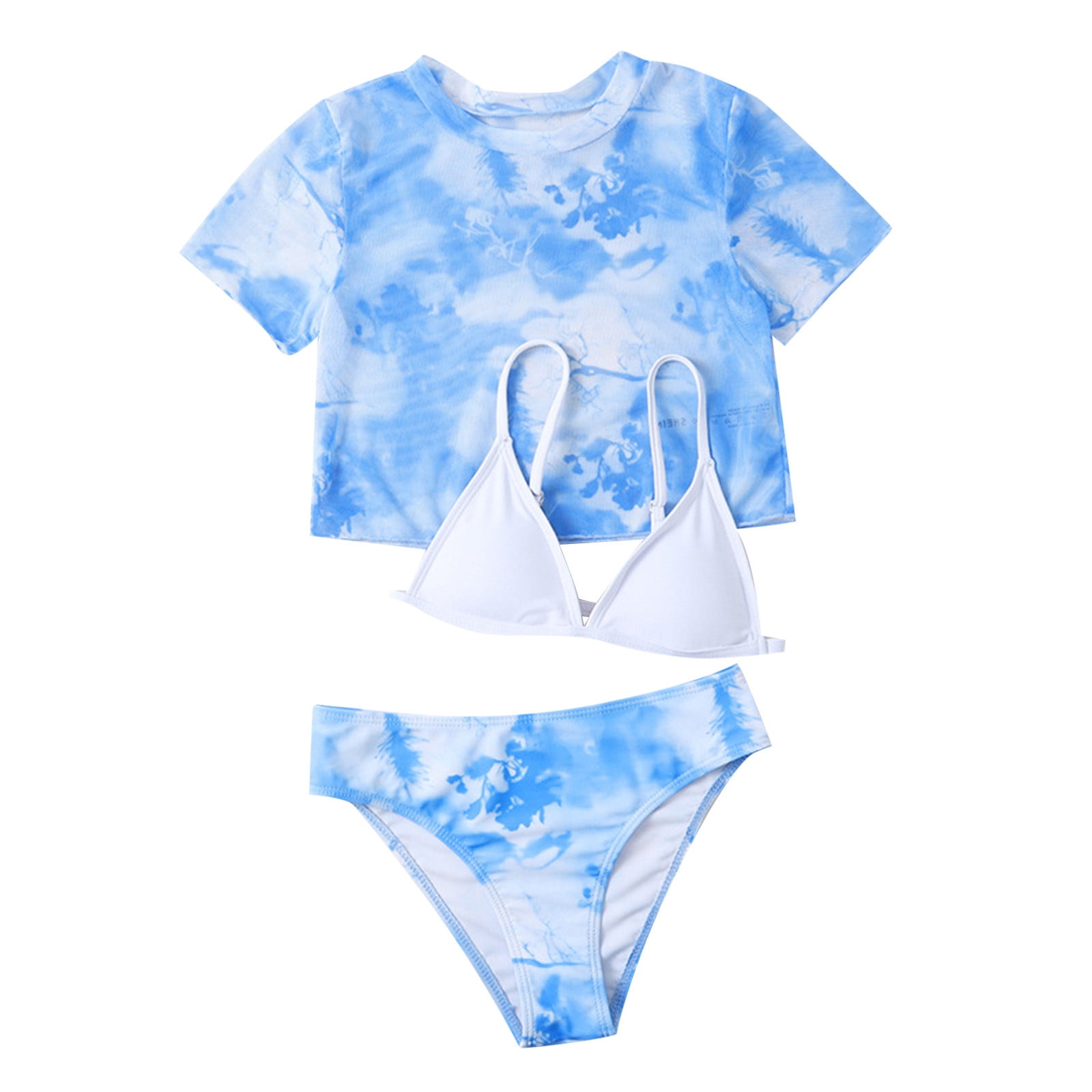 Girls 3 PCS Swimsuit Sets Summer Tie Dye Print Shorts and Ruffles ...