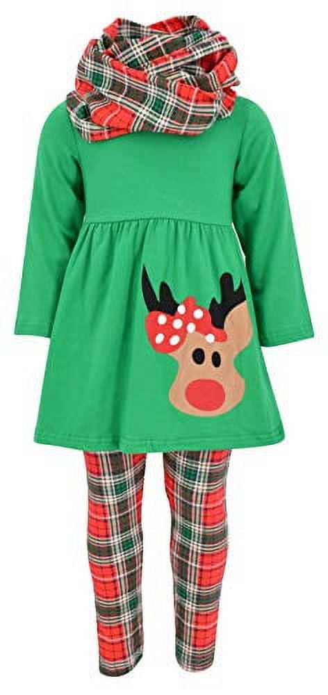 Girls 3 Piece Christmas Reindeer Legging Set Outfit (8 Years, Green ...