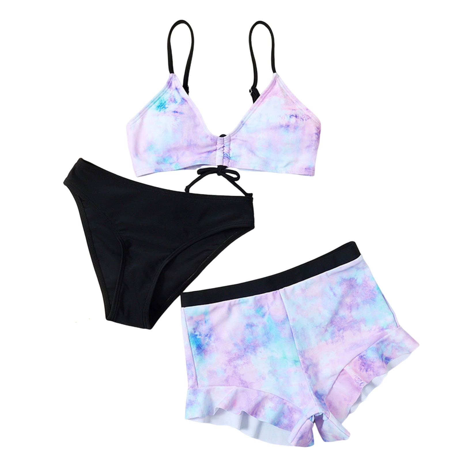 Girls 3 Piece Cute Swimsuits Tie Dye Bikini Bathing Suit with Ruffle ...