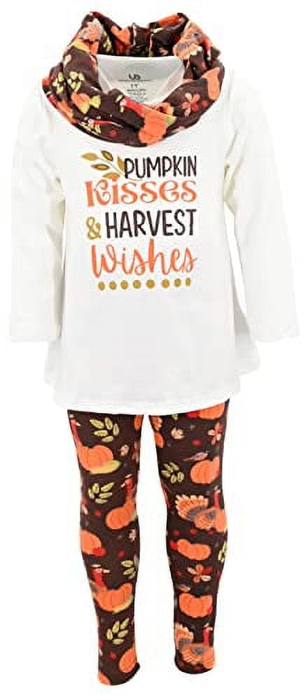 Girls 3 Piece Harvest Wishes Thanksgiving Clothes Set Outfit (8Y, Brown ...