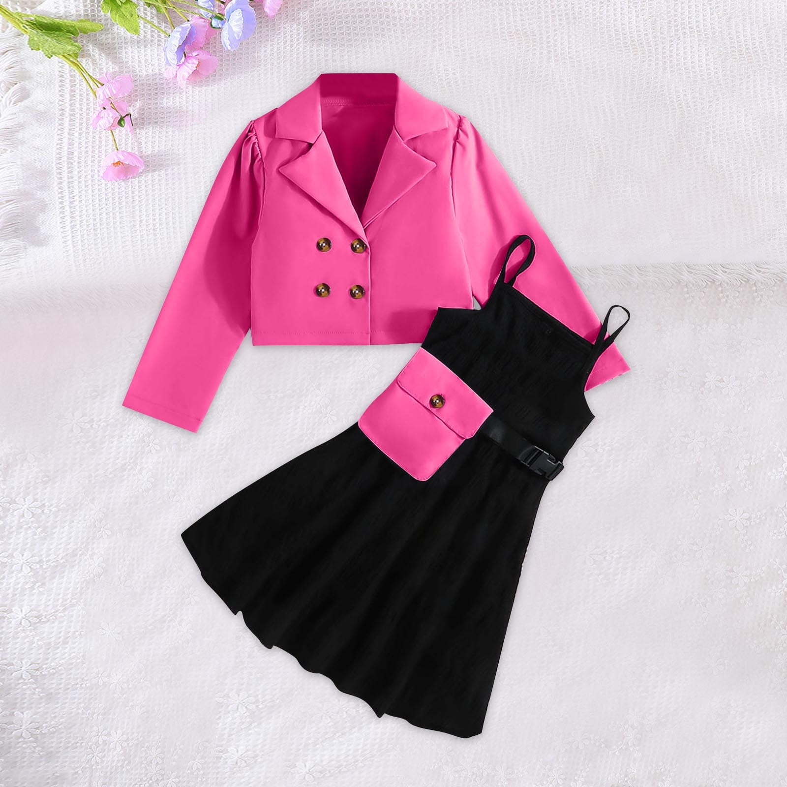Girls 3 Piece Suit Set Jacket + Dress + Bag Kids Outfits Cotton ...