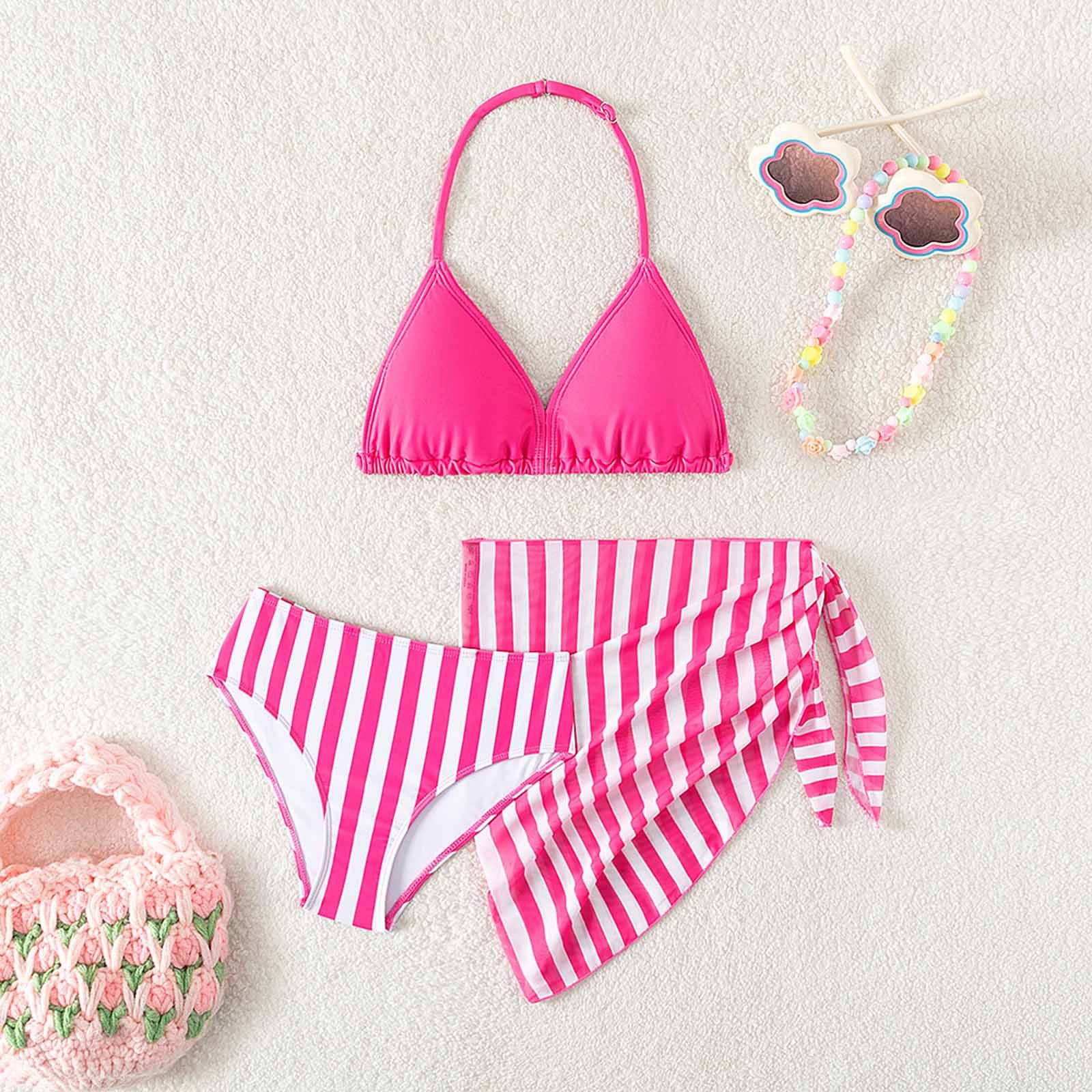 Girls 3 Piece Swimsuit Bathing Suit Cute Floral Print Bikini Set with ...