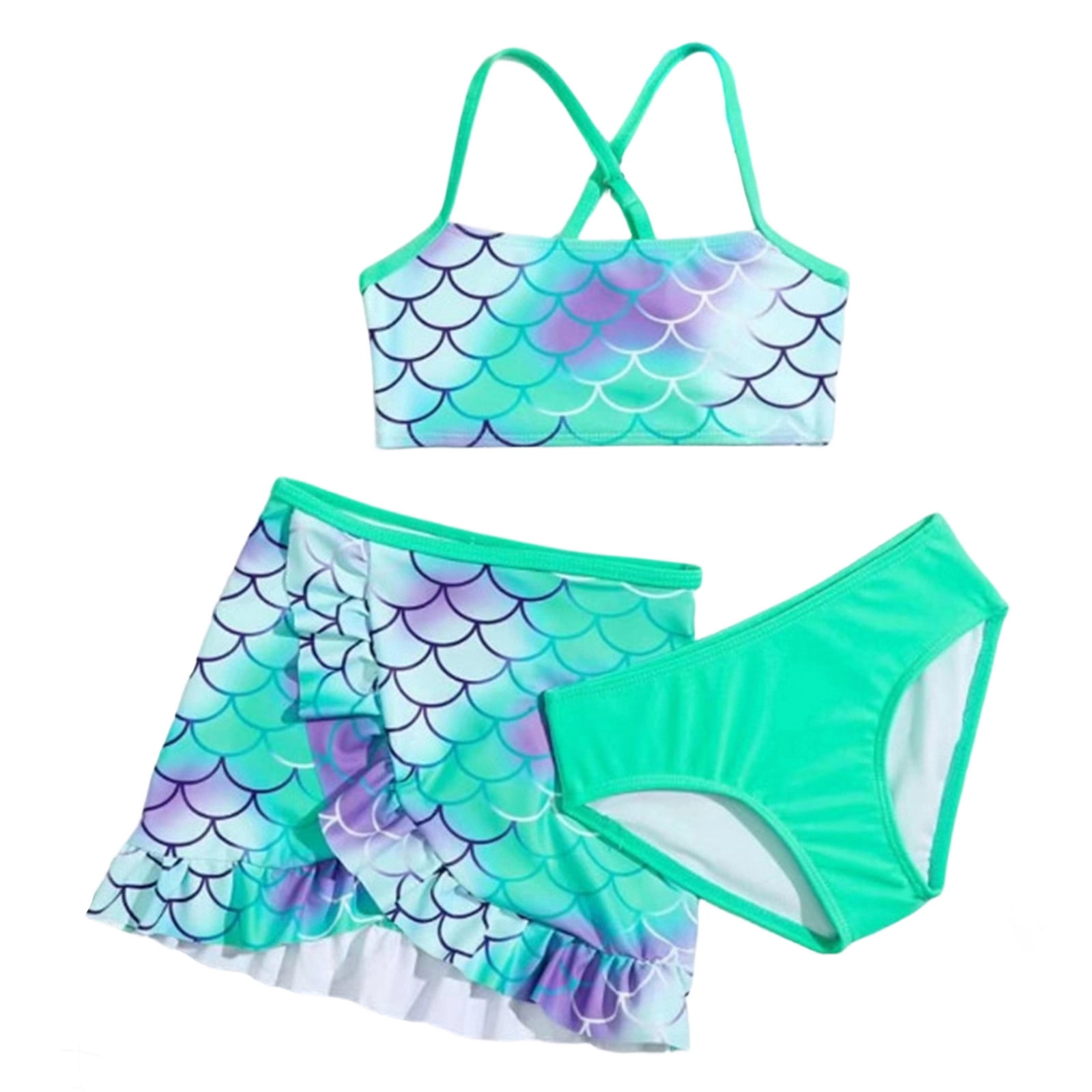 Girls 3 Piece Swimsuit Bathing Suit Cute Print Bikini Set With Cover ...