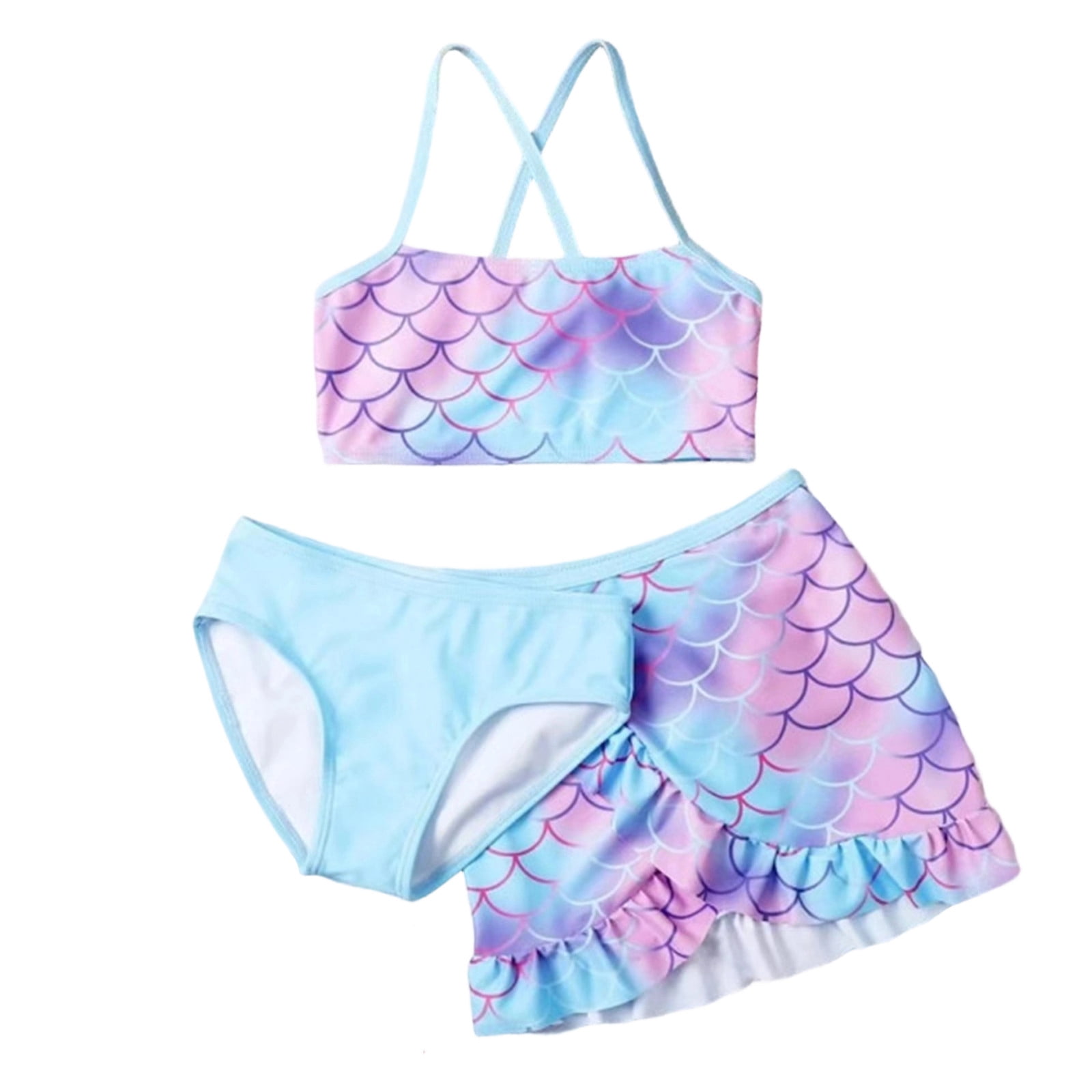 Girls 3 Piece Swimsuit Bathing Suit Cute Print Bikini Set With Cover ...
