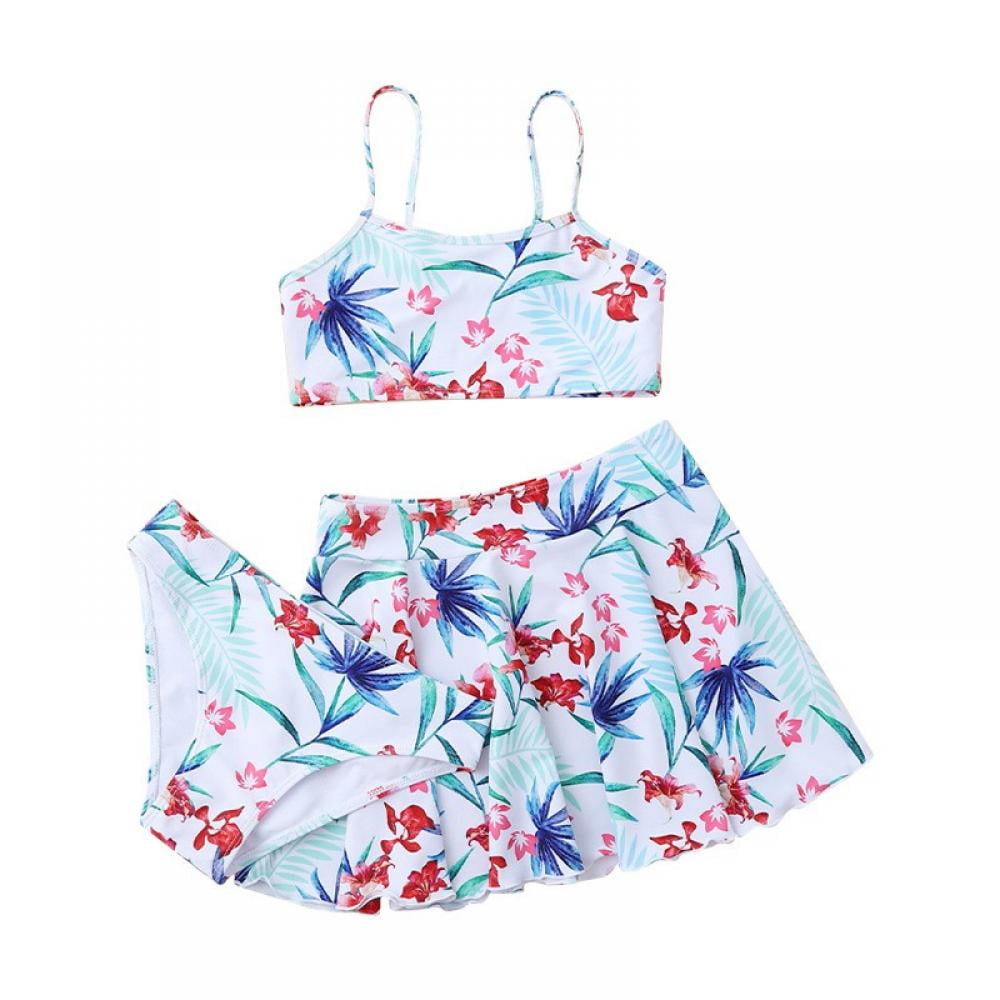 Girls 3 Piece Swimsuit Bikini Set, Kids Bathing Suit Swimwear, Cute ...