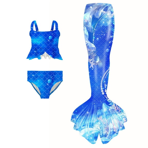 Girls' 3 Piece Swimsuit Fish Tail Set Little Girls Swimsuit Girls ...