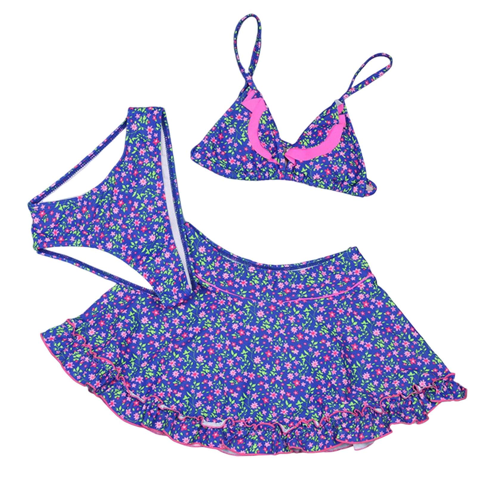 Girls 3 Piece Swimsuit Floral Prints Bikini Briefs Bikini Beach Set ...