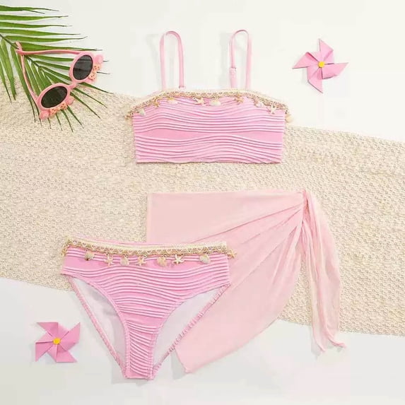 Girls 3 Piece Swimsuit Set Bikini Sets Beach Pink Swimsuit Girls with ...