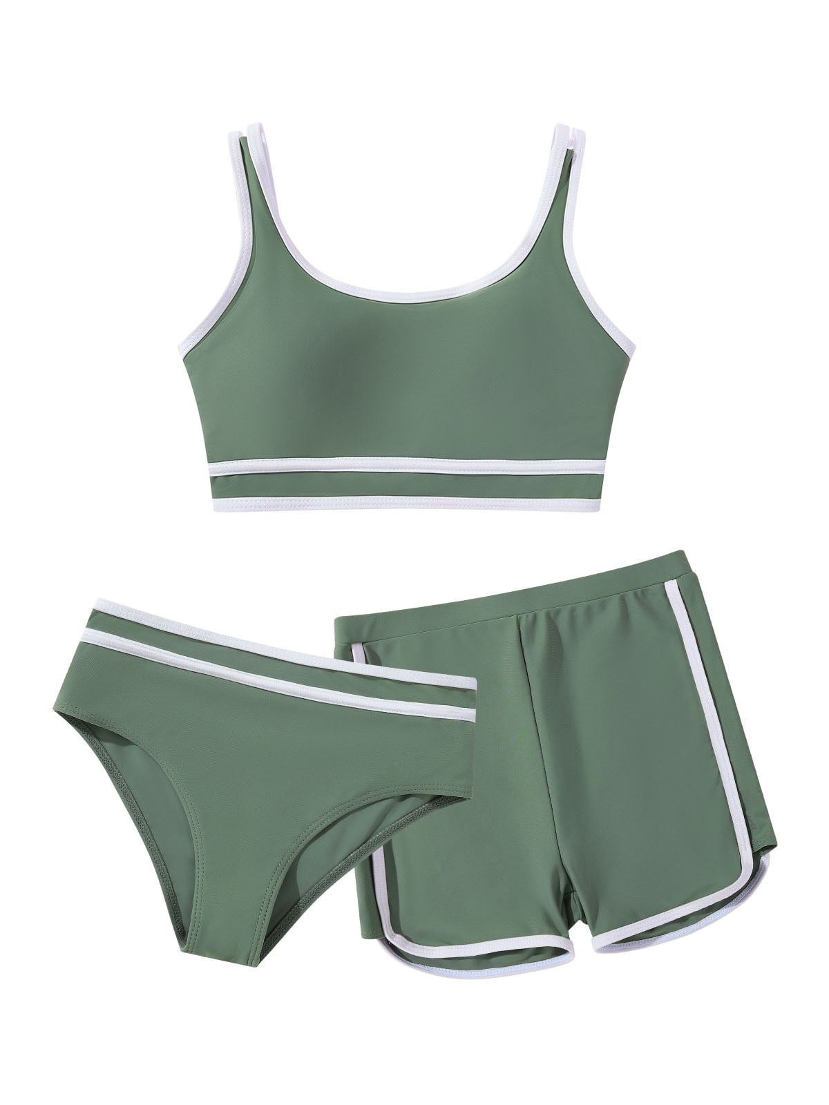 Girls' 3 Piece Swimsuit Solid Color High Waisted Bikini Set Bathing ...