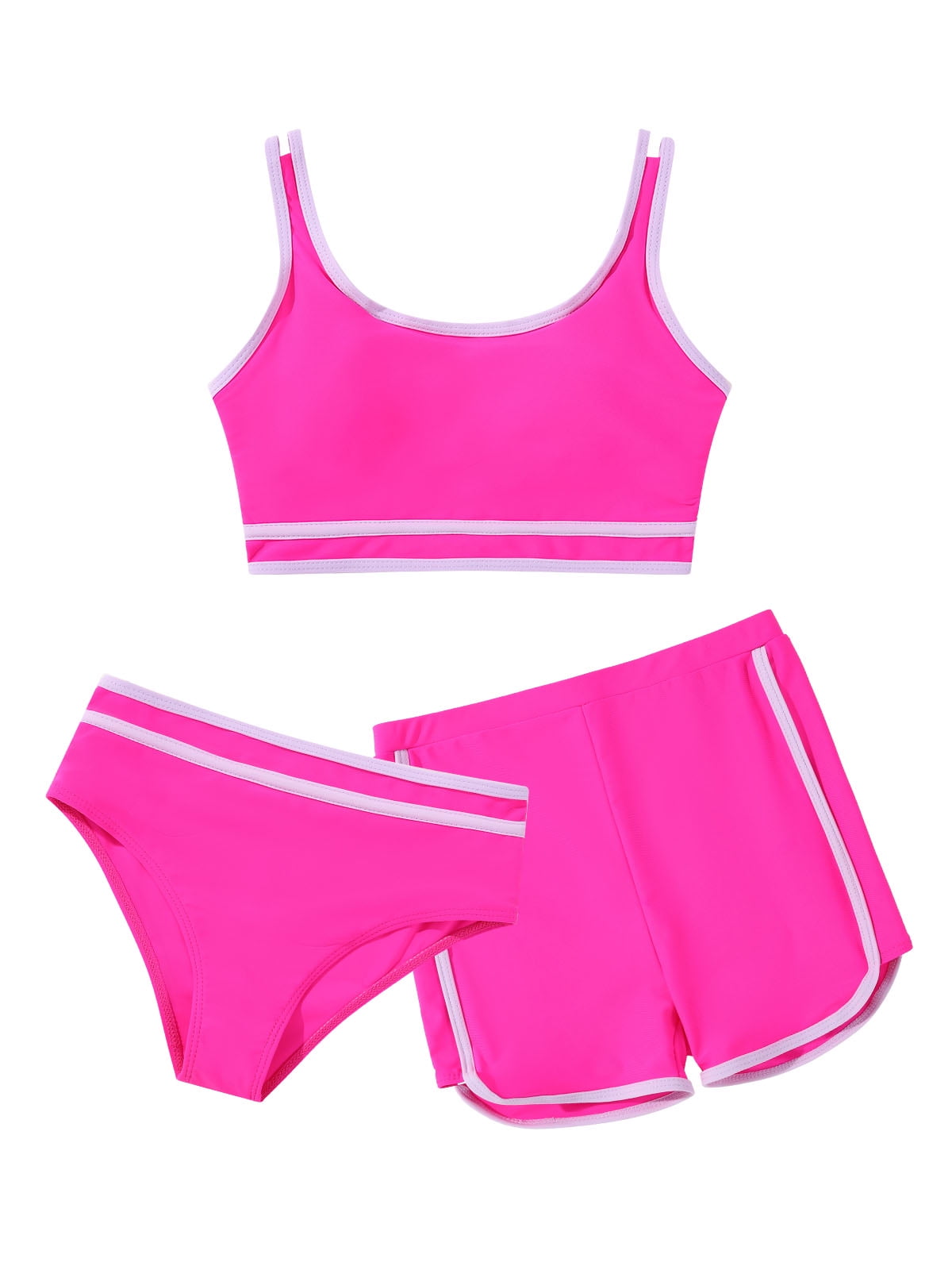 Girls' 3 Piece Swimsuit Solid Color High Waisted Bikini Set Bathing ...