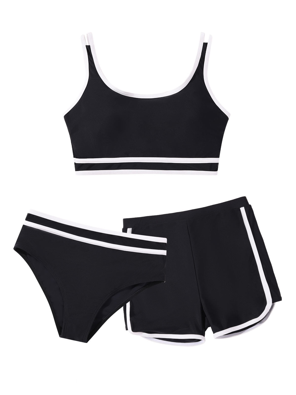 Girls' 3 Piece Swimsuit Solid Color High Waisted Bikini Set Bathing ...