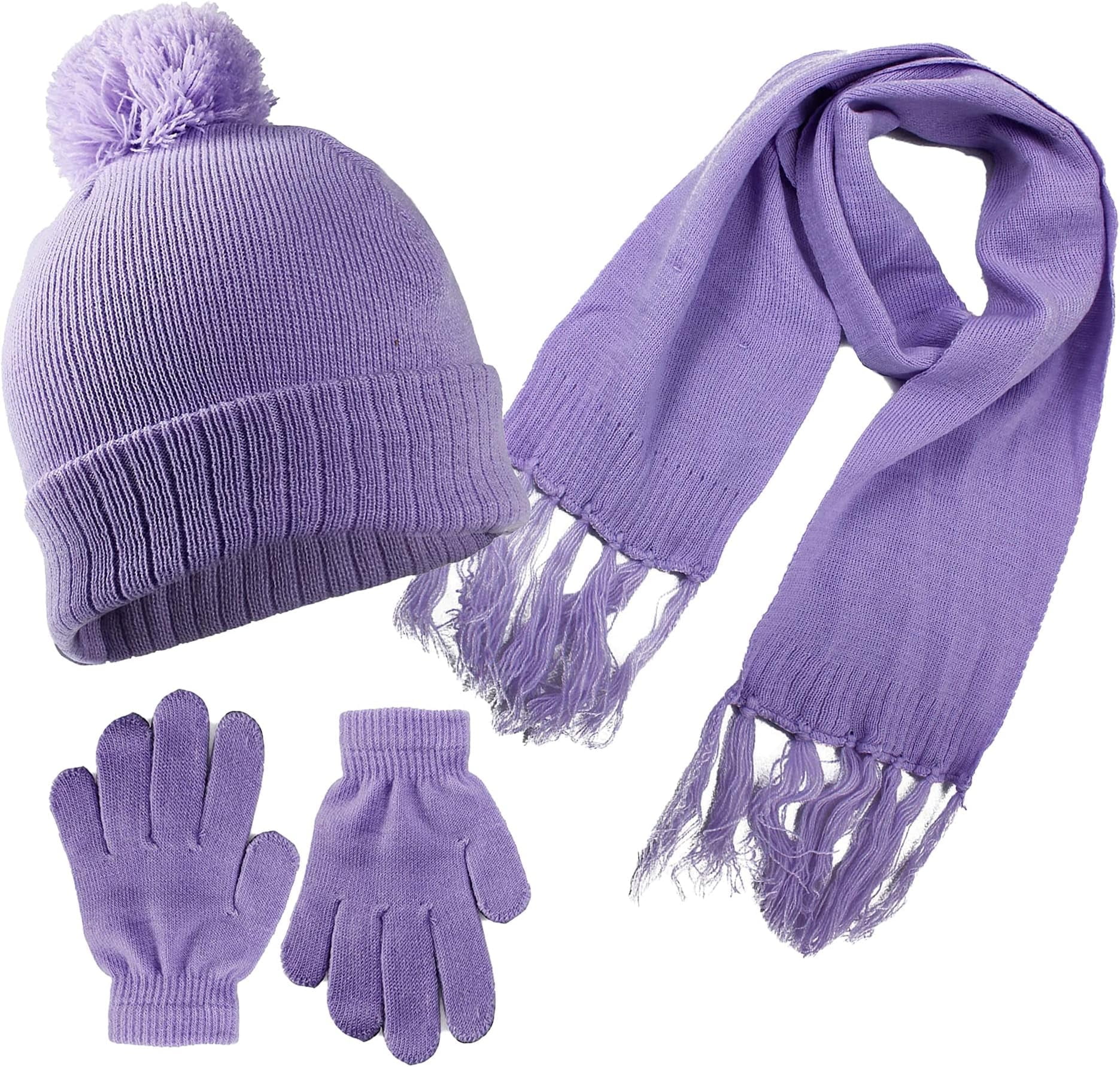 Girls 3-Piece Winter Hat, Scarf & Glove Set – Cozy Knit Beanie ...