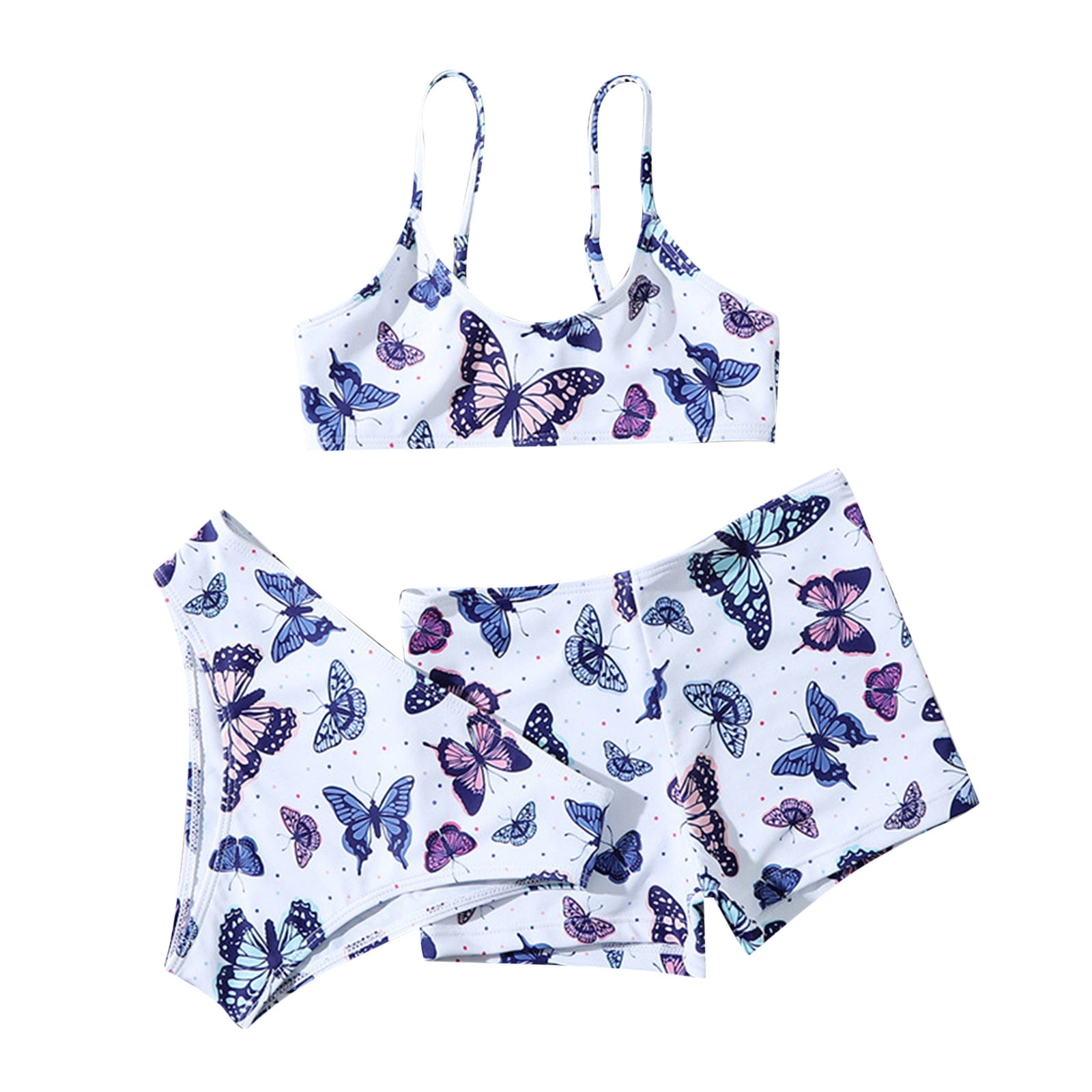 Girls 3 pcs Bikini Sets Summer Butterfly Print Shorts Beach Swimwear ...