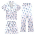 Girls 3Pcs Pajamas Satin Button Down Pjs Short Sleeve Top Shorts & Long ...