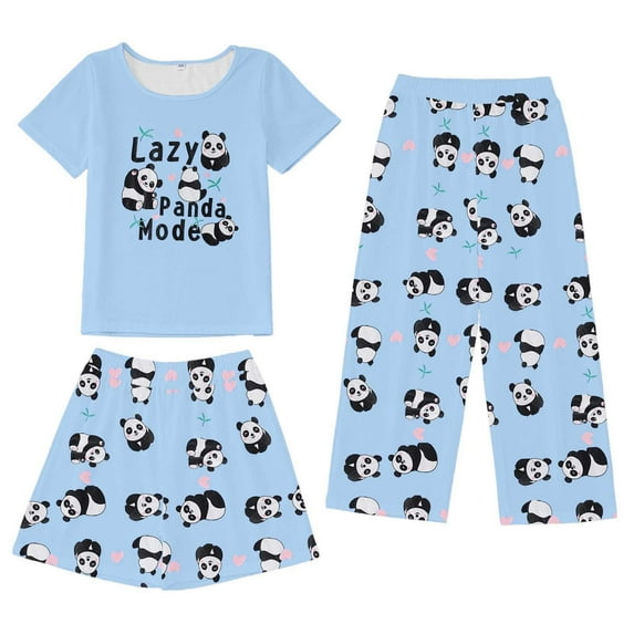 Girls 3pc Pajama Set Button-Down Pjs Short Sleeve Long Pants with ...