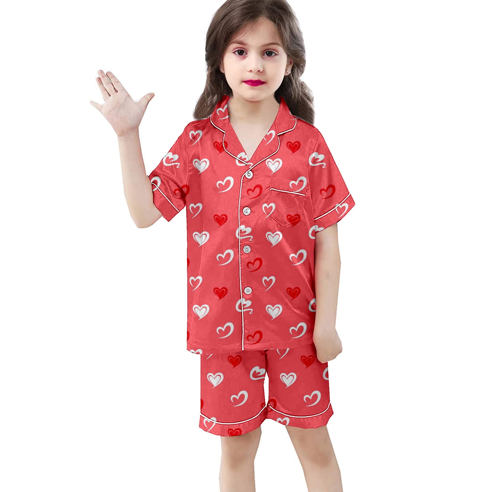 Girls 3pc Pajama Set Button Down Pjs Short Sleeve Top Shorts & Long ...