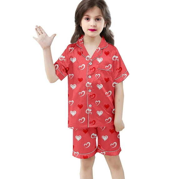 Girls 3pc Pajama Set Button Down Pjs Short Sleeve Top Shorts & Long ...