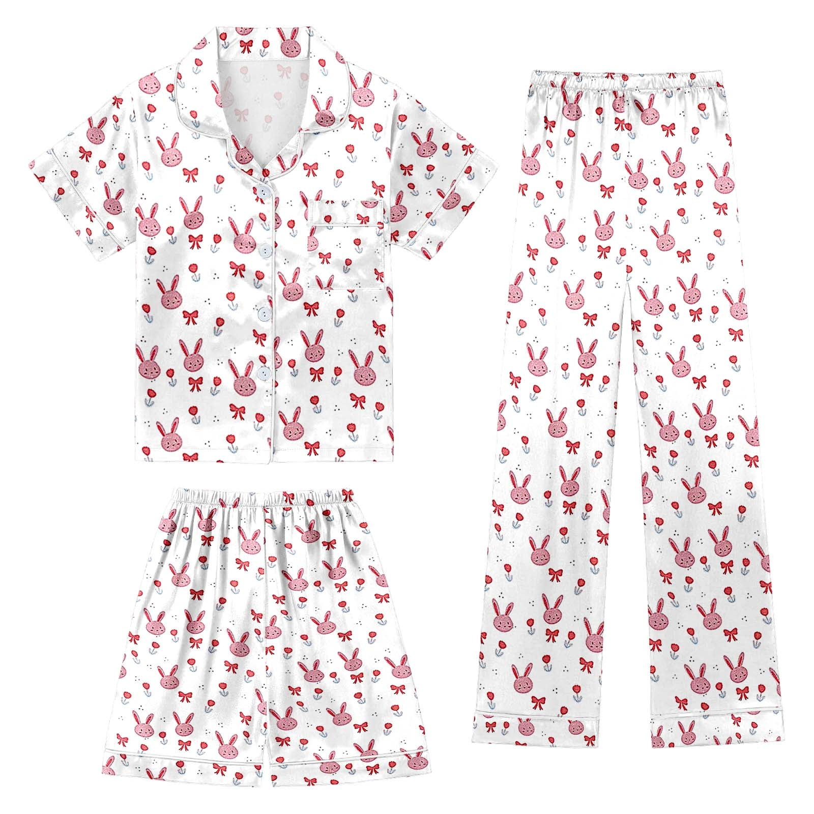 Girls 3pcs Pajamas Sleepwear for Toddler Satin Button Down Pjs Short ...