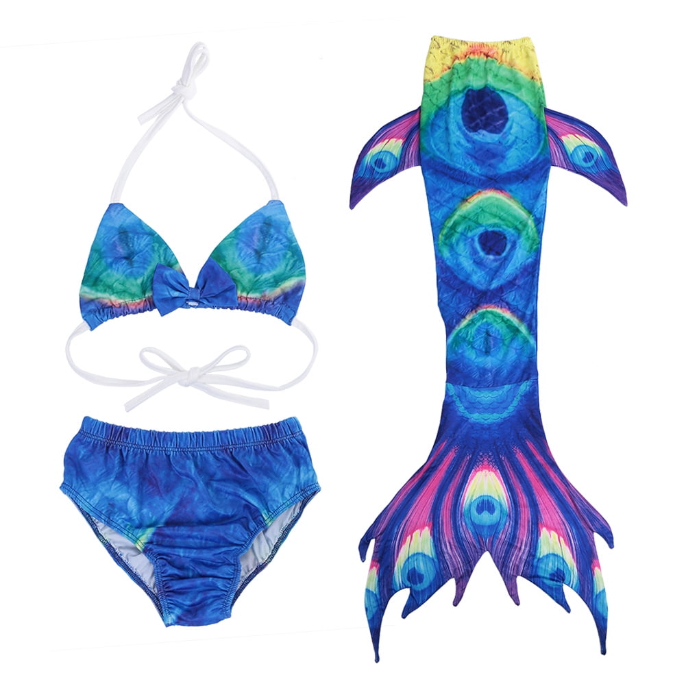 Girls 3pcs Swimwear Top Panties Fish Tail Swimming Costume Children ...