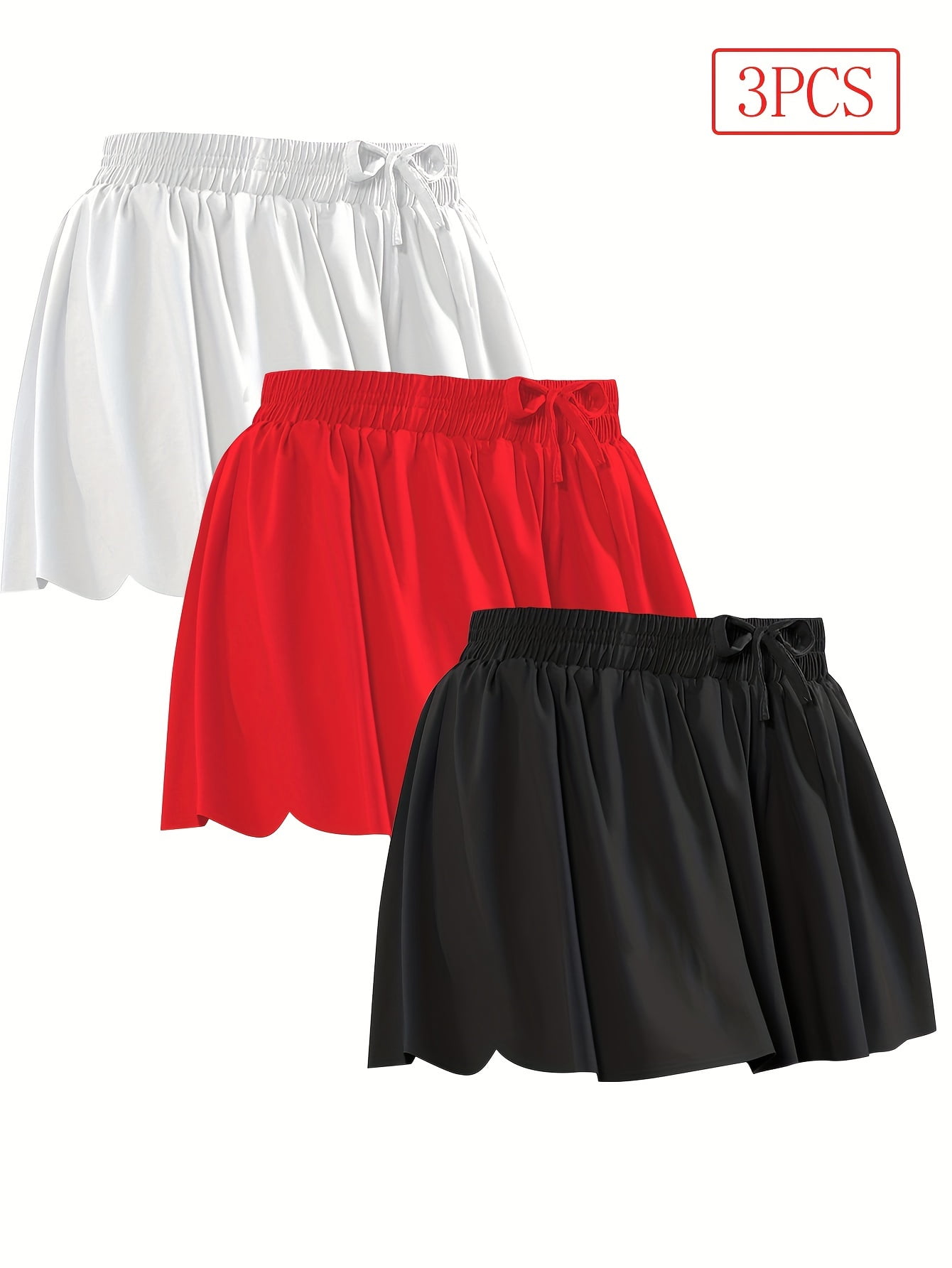 Girls 3pcs/set 2-in-1 Solid Colored Drawstring Skorts Skirts For ...