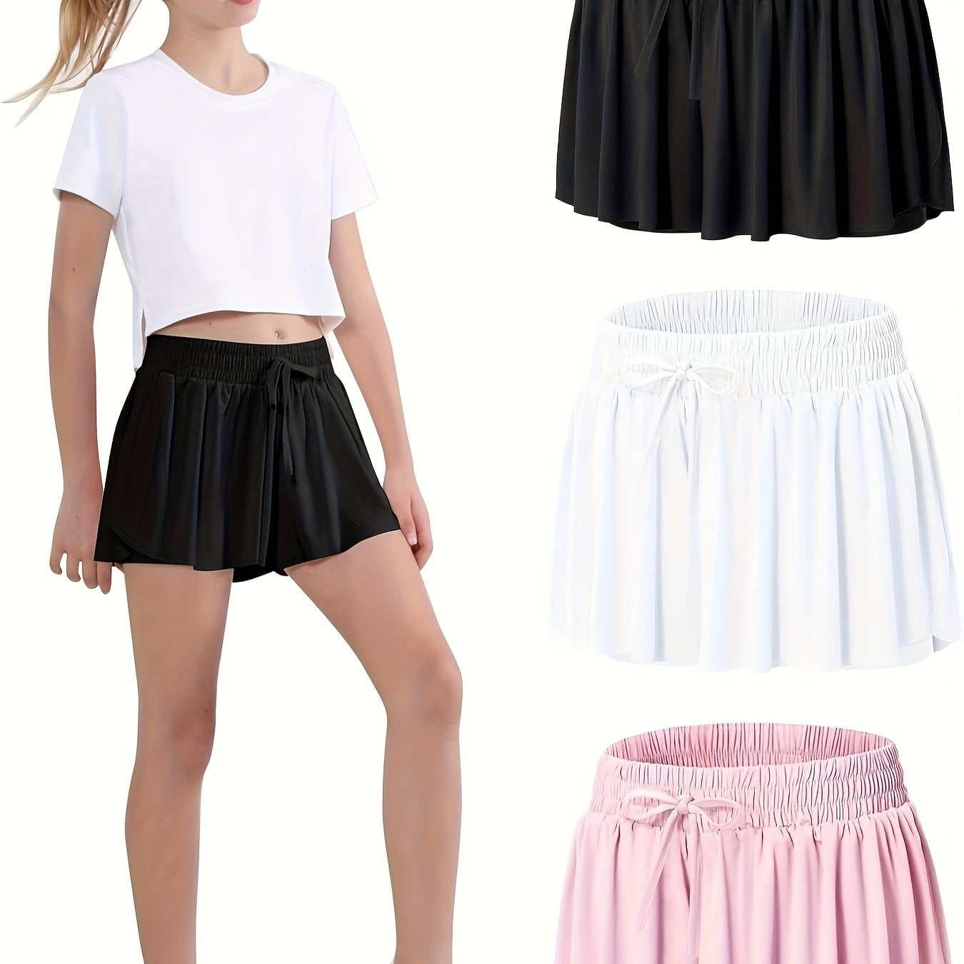Girls' 3pcs/set Comfy & Breathable Solid Color Performance Skort For ...
