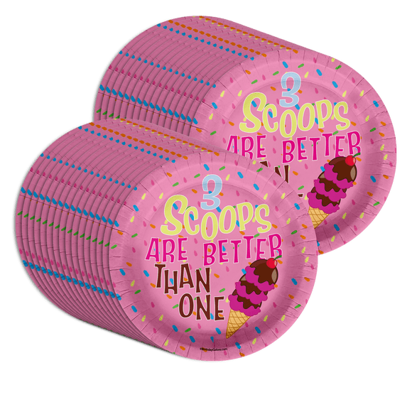 Girls 3rd Birthday Party Supplies - Three Scoops Ice Cream Birthday ...