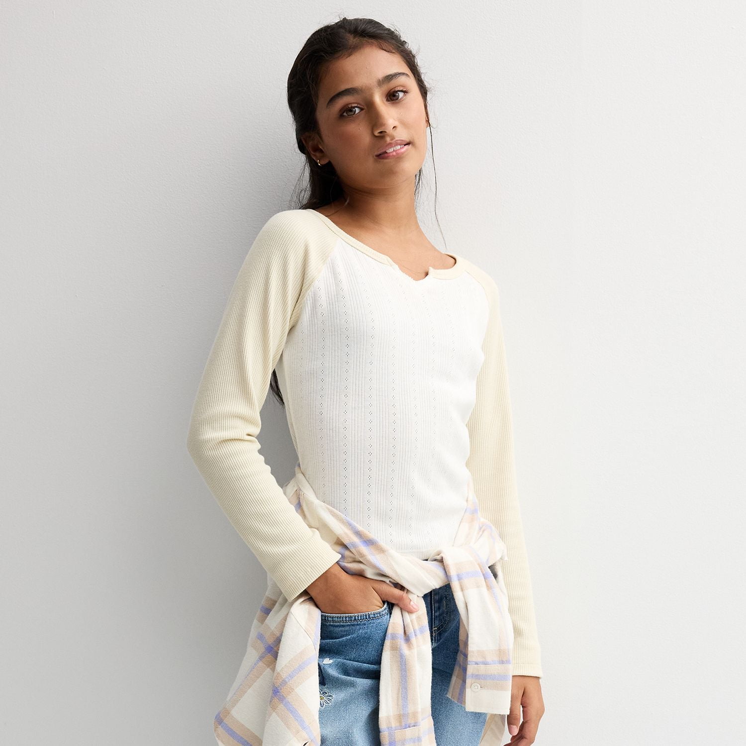 Girls 4-20 SO® Textured Long Sleeve Raglan Tee in Regular & Plus Color ...