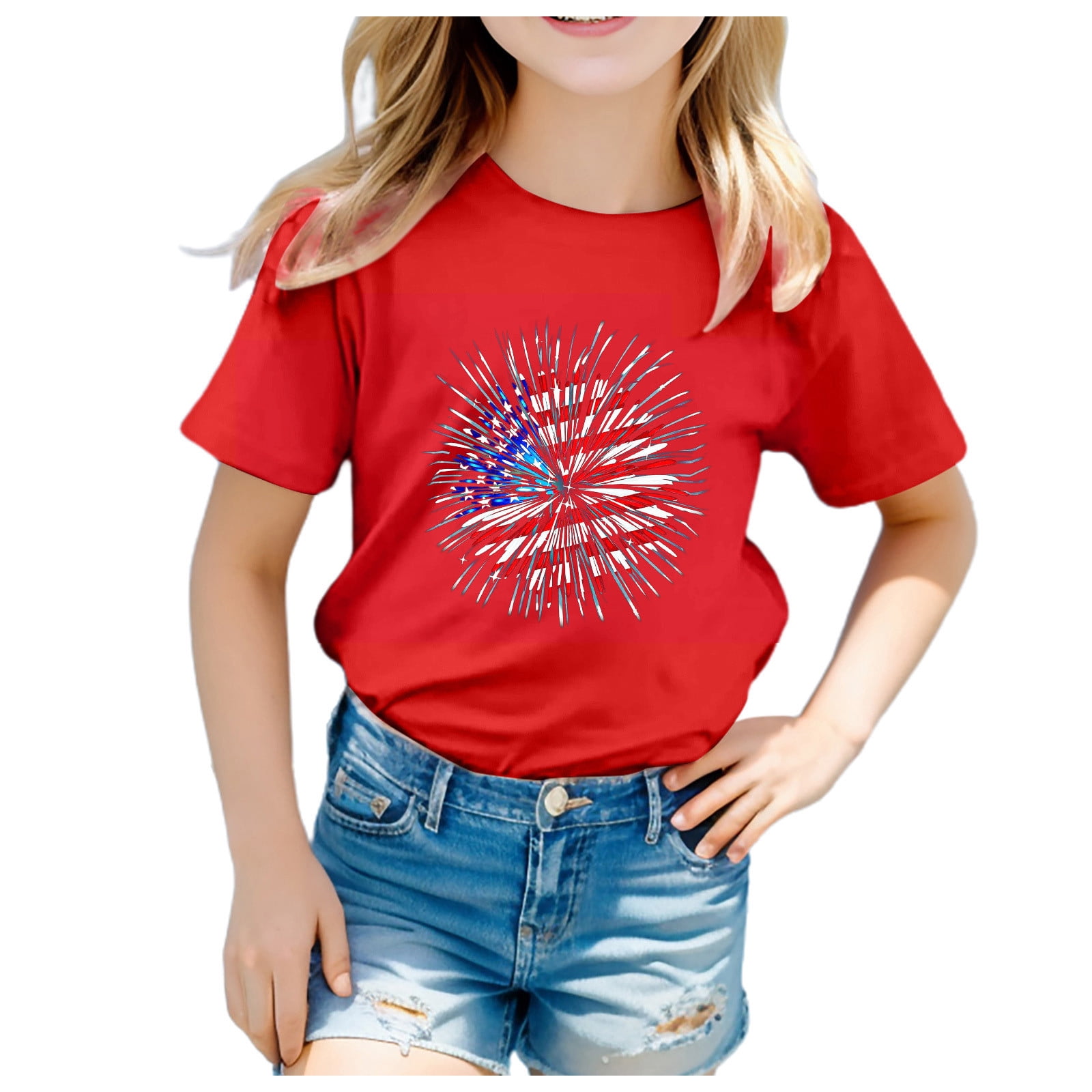 Girls 4th of July USA Shirt American Flag Patriotic T-Shirt ...