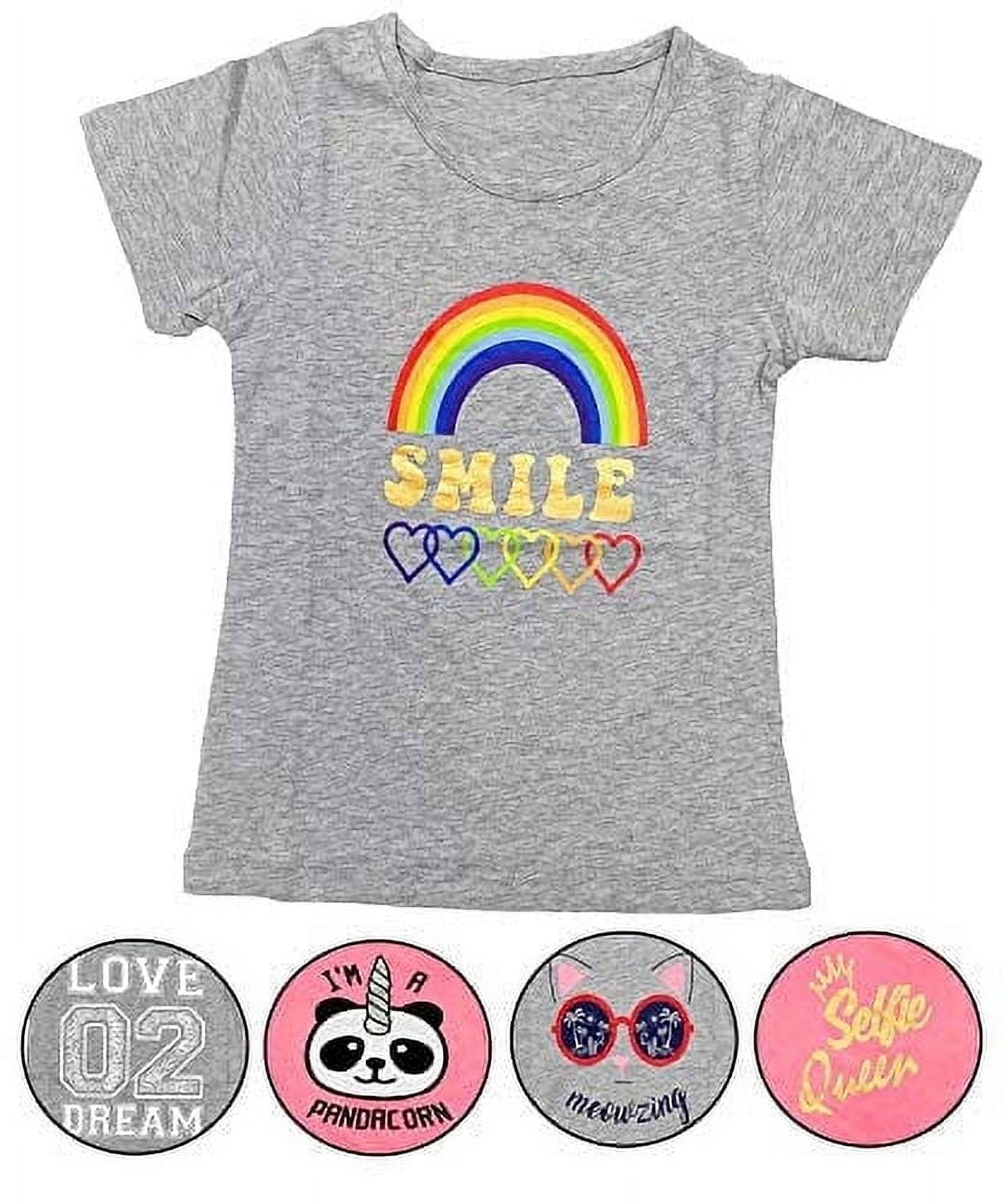 Girls 5-Pack T-Shirts, Pink Grey Short Sleeve, Crew Neck. Unicorn ...