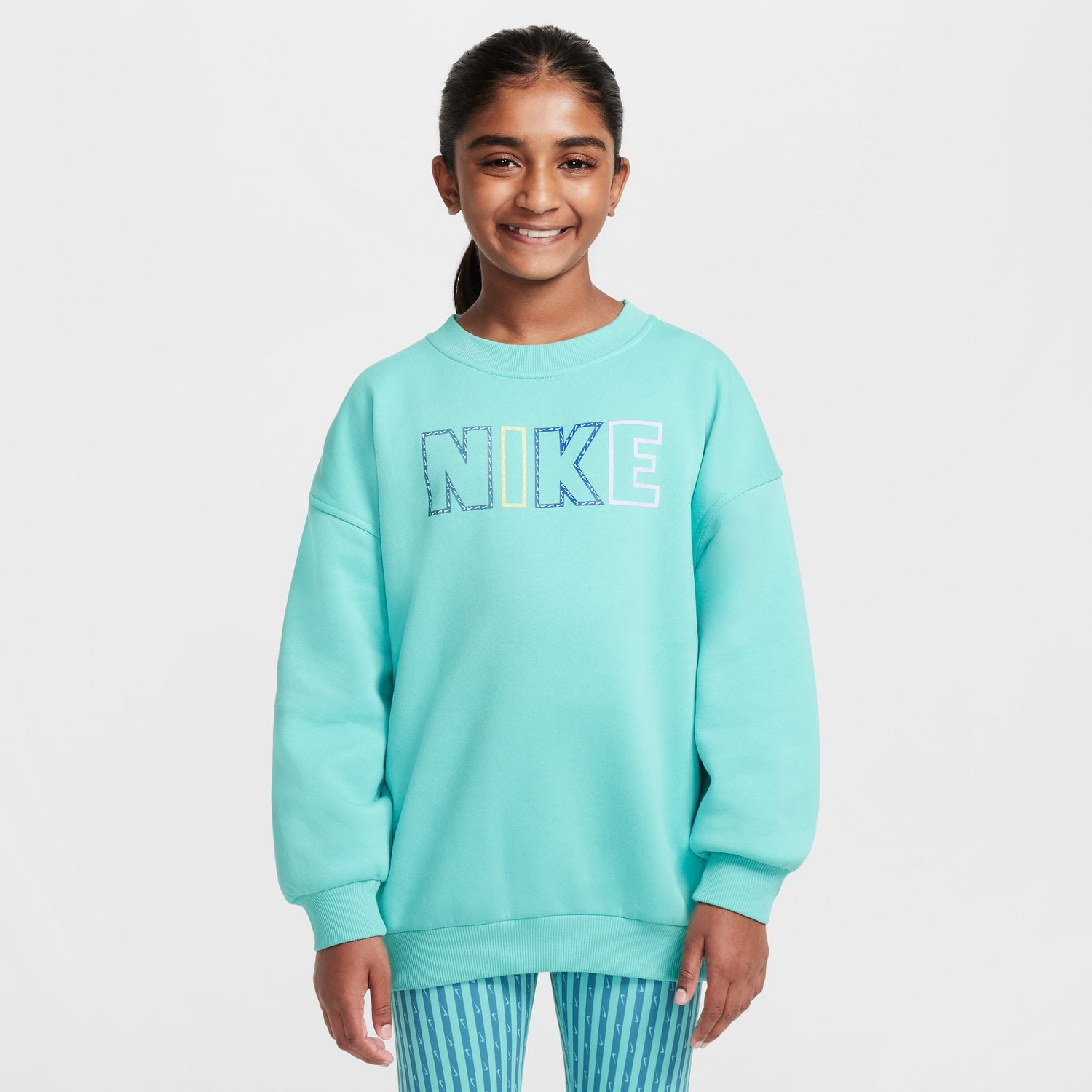 Girls 6-20 Nike Sportswear Club Fleece Crew Color: Green Size: LARGE ...