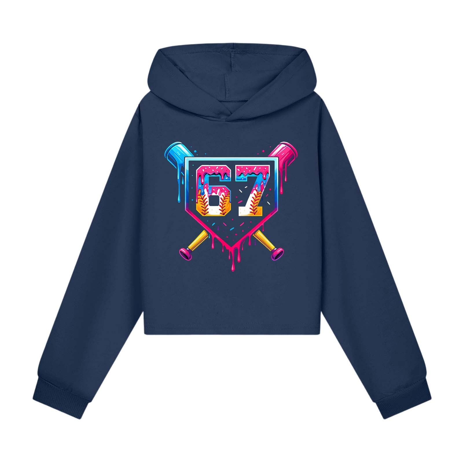 Girls 67 Hoodies Sweatshirt Crew Neck Rap Drop Shoulder Long Sleeve ...