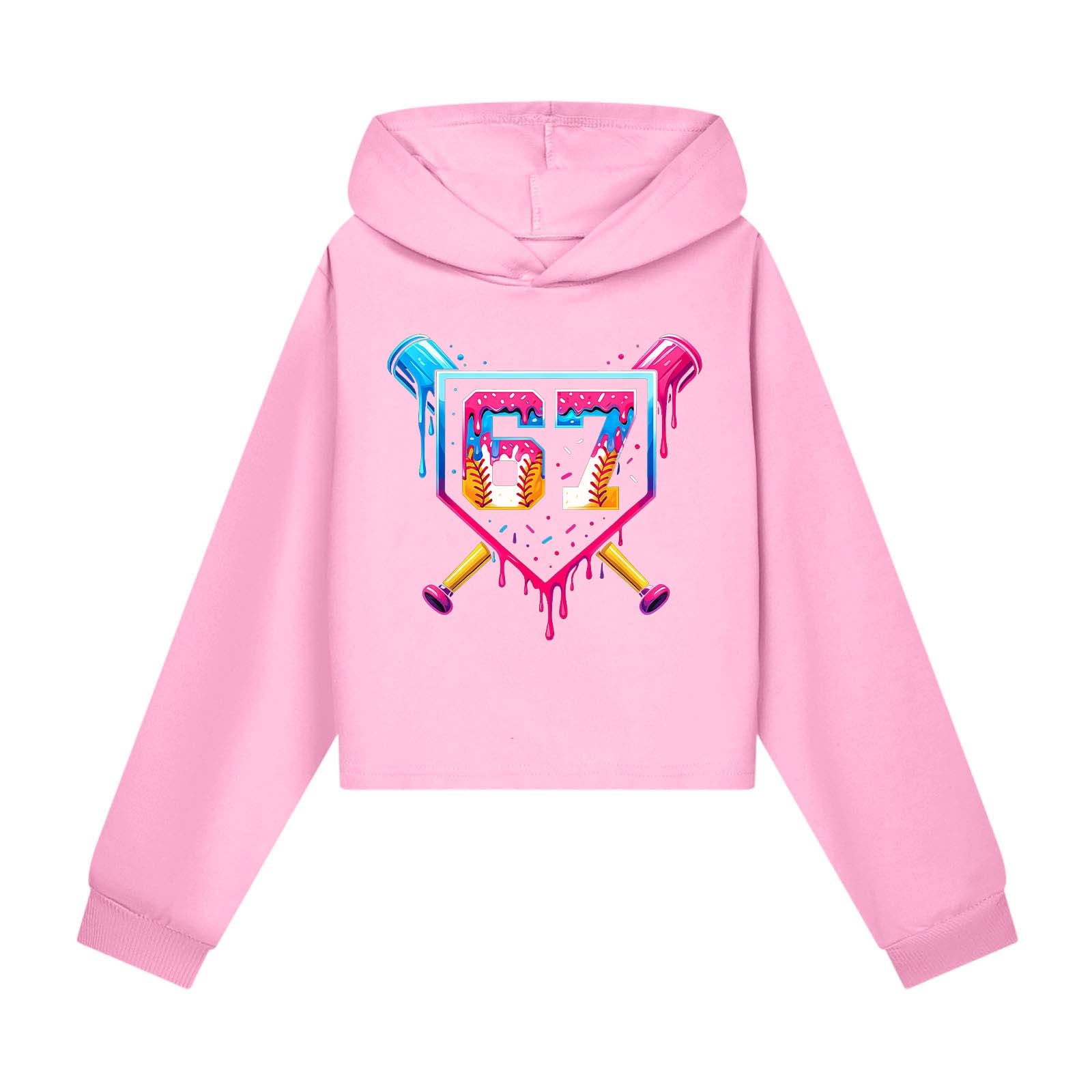 Girls 67 Hoodies Sweatshirt Crew Neck Rap Drop Shoulder Long Sleeve Hip ...