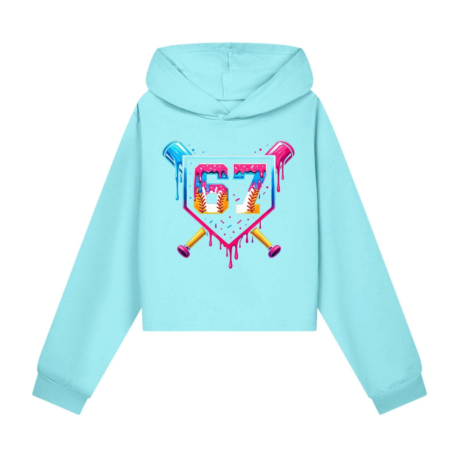 Girls 67 Hoodies Sweatshirt Crew Neck Rap Drop Shoulder Long Sleeve Hip ...