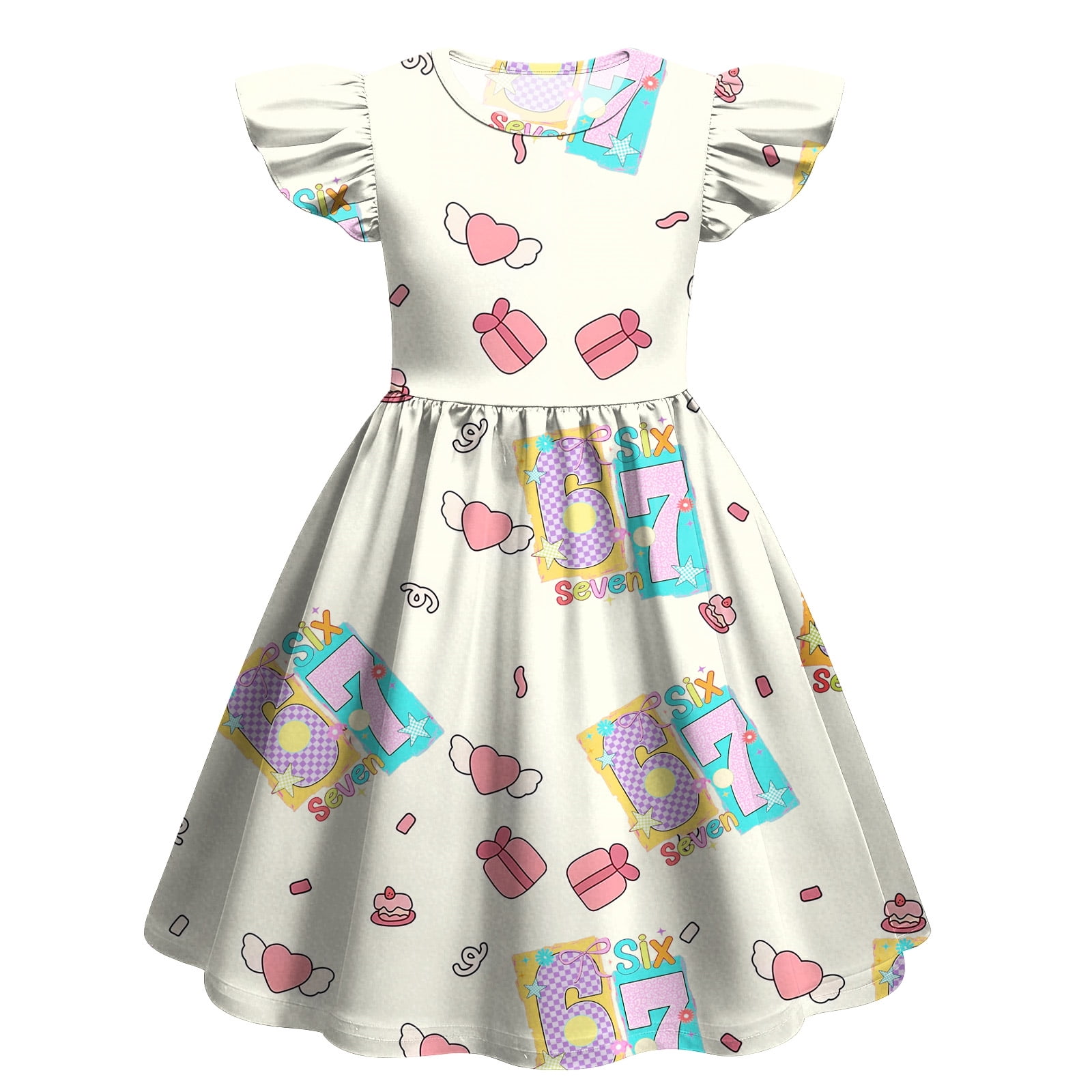 Girls' 67 Ice Cream Drip Dress - 67 Meme Flutter Sleeve A-Line Dress ...