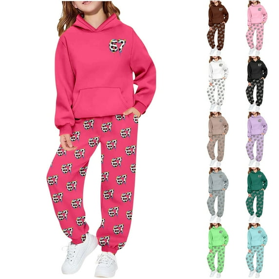 Girls 67 Sweatsuit 2 Piece Outfits Hoodie Sweatshirts Sweatpants With ...
