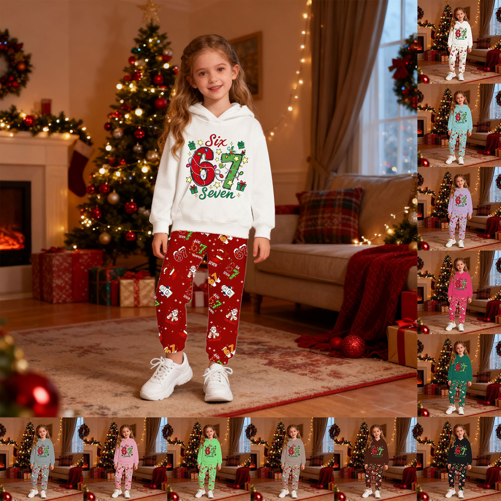 Girls 67 Tracksuit Christmas Winter Warm Pullover Hoodie With Pants ...