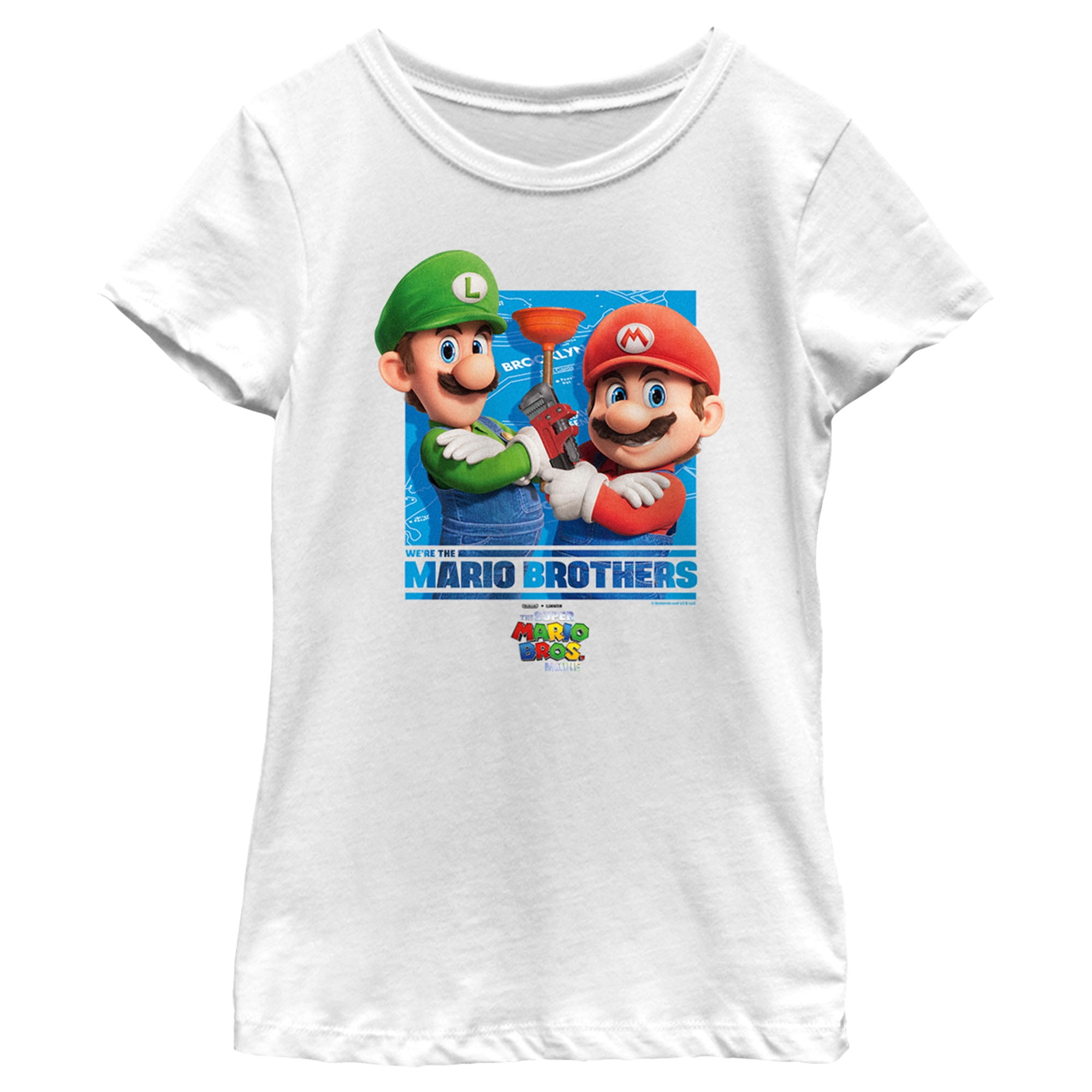 Girls 7-16 The Super Mario Bros Movie Plumber Brothers Graphic Tee ...
