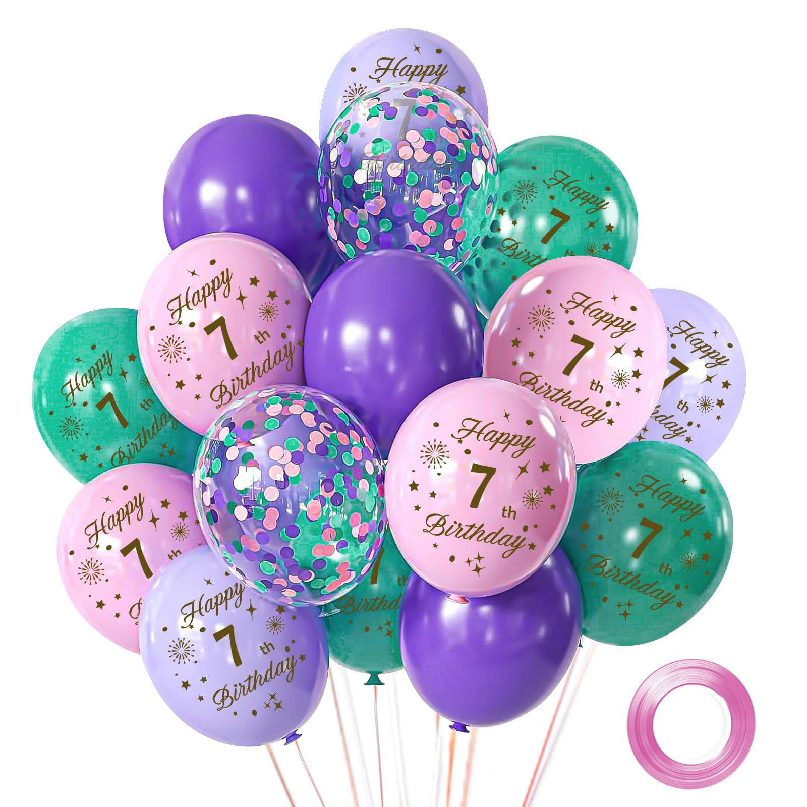 Girls 7th Birthday Mermaid Balloons Set,12 Inches Purple Pink Teal Blue ...