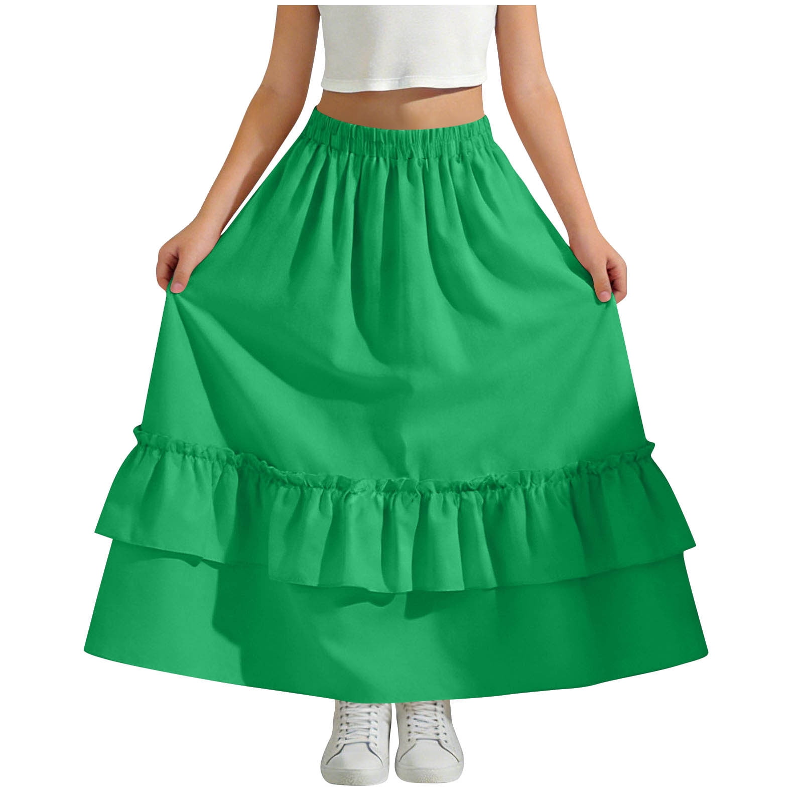 Girls A-Line Maxi Skirts High Waisted Long Skirt Ruffled Hem Skirts ...