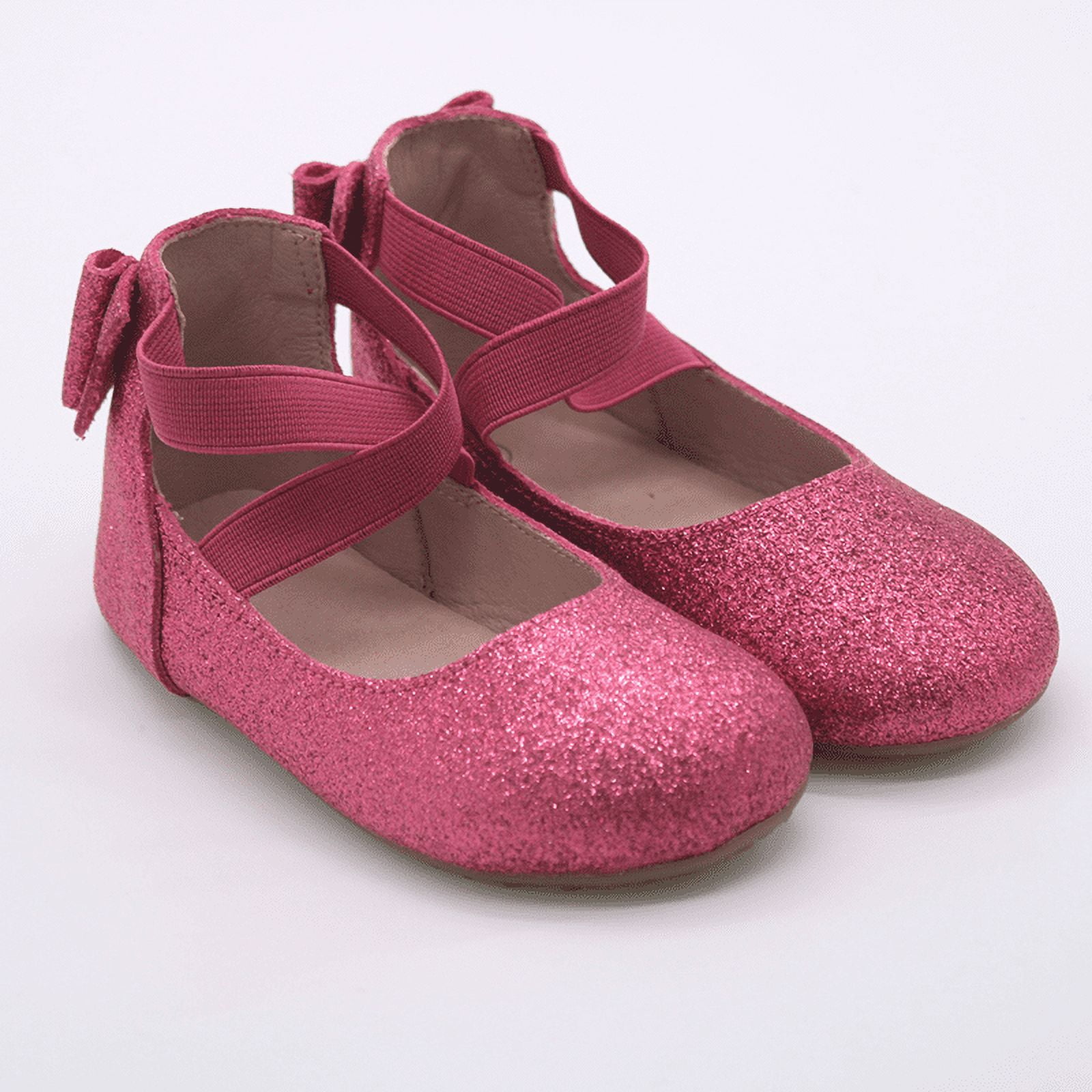 Girls Abigale bow back zip up ballet flats Shimmer suede, hot pink ...