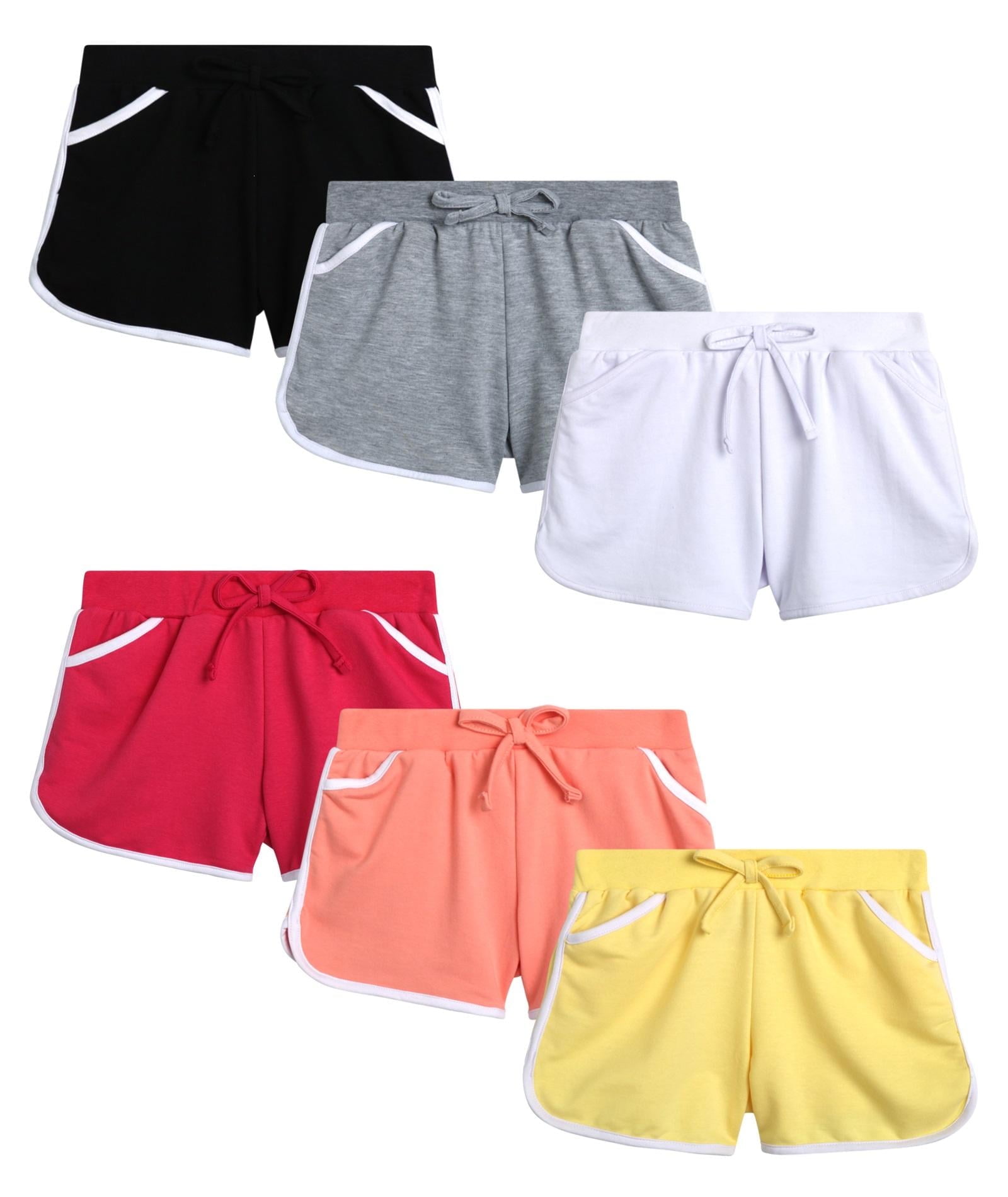 Girls' Active Shorts - 6 Pack French Terry Athletic Gym Dolphin Shorts ...