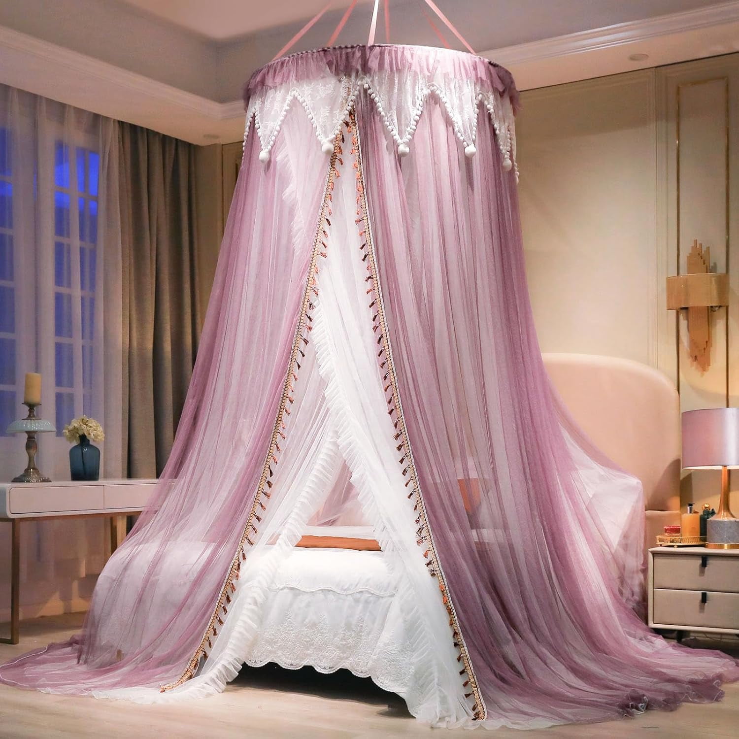 Girls and Adults Canopy Bed, Elegant Double-Layer Bed Curtain, Children ...