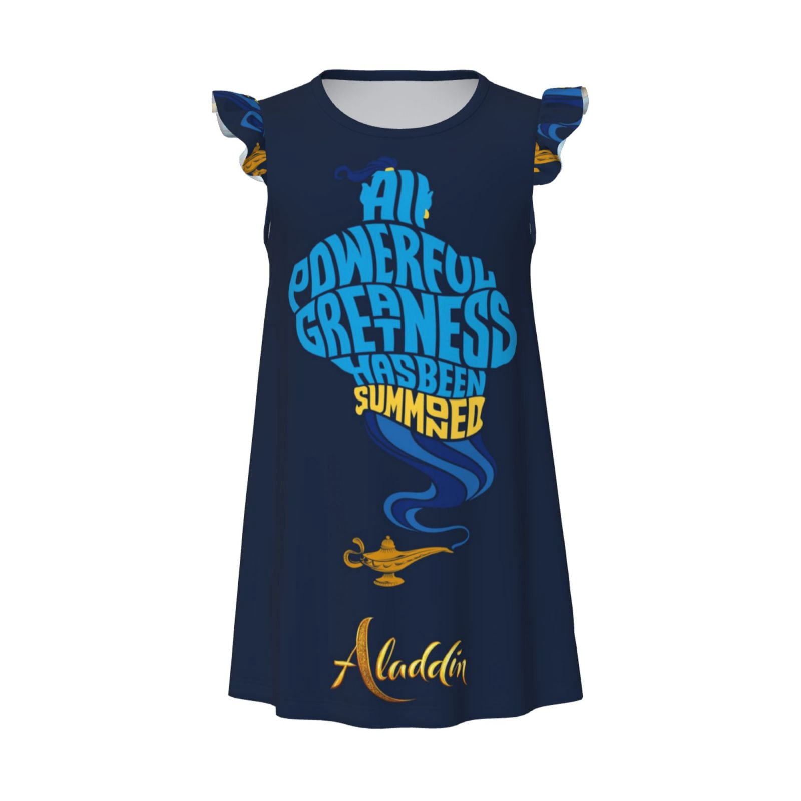 Girls Alad-di Gen-ie Graphic Flutter Sleeve Soft Fabric Casual Dress ...