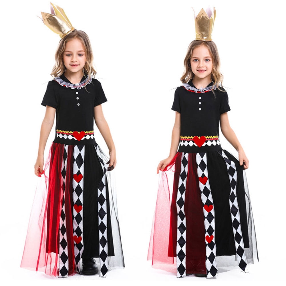 Girls Alice Poker Queen Costume Dress Short Sleeve Halloween Fancy ...