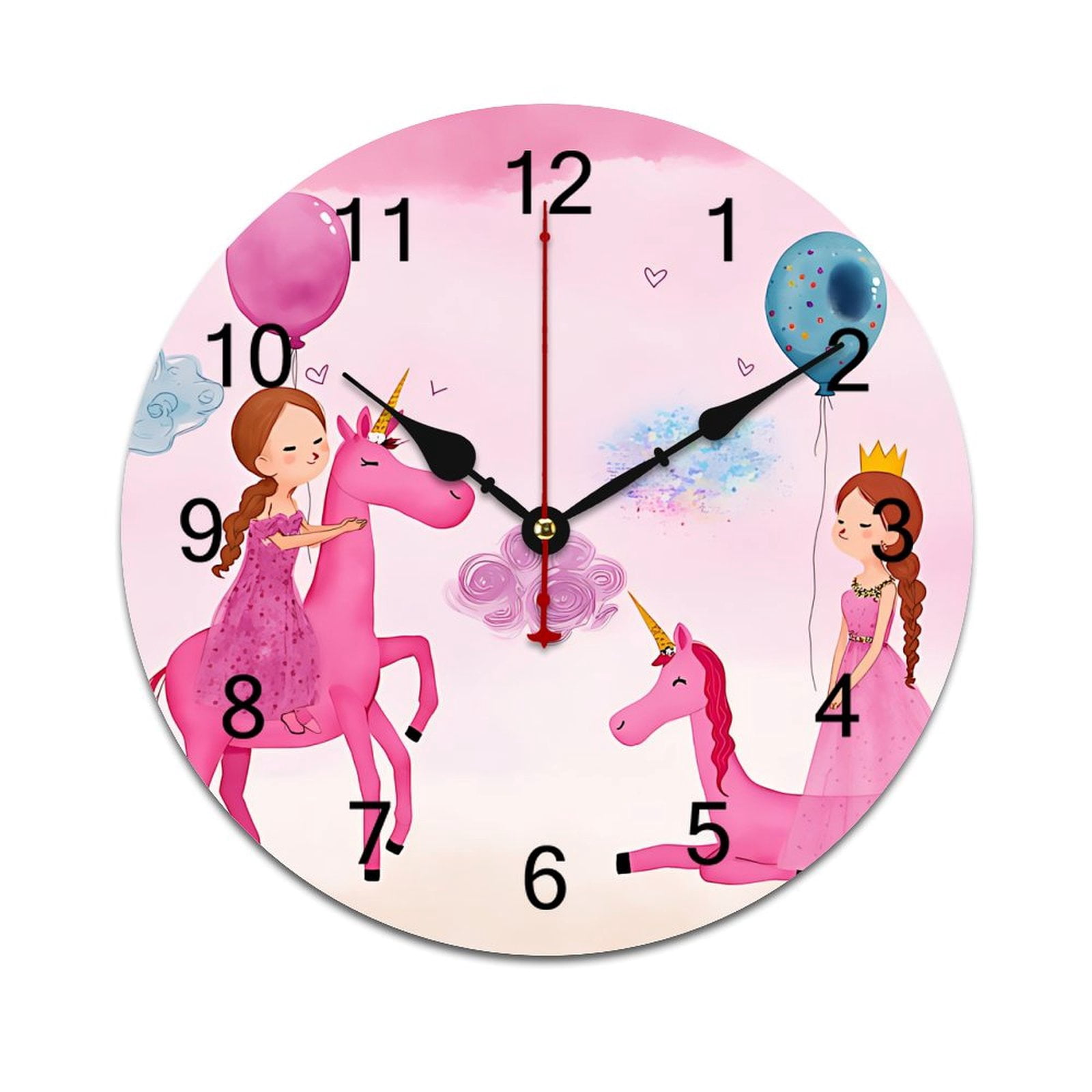 Girls And Unicorn Printed Silent Wall Clock Round Kitchen Clock Chic ...