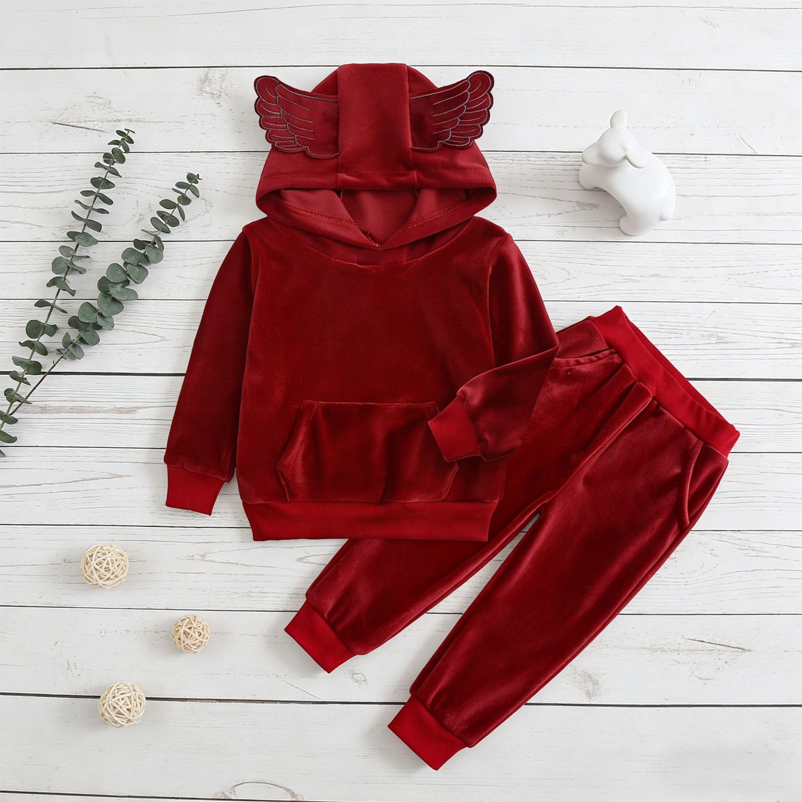 Girls Angel Wing Print Hooded Tracksuit Set Soft Two Piece Outfit for ...